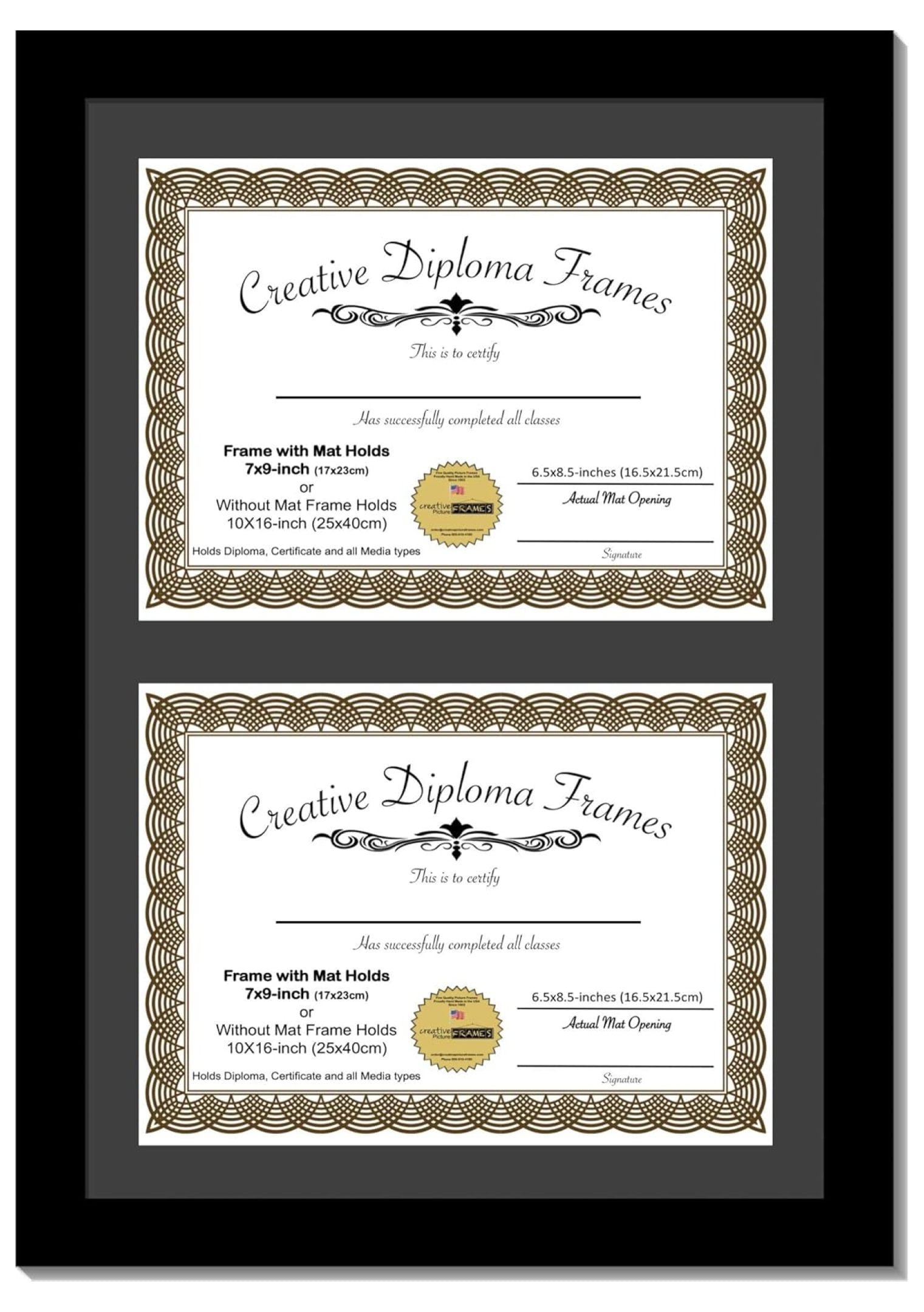 XTLHXJHLCW 7x9 inch Classic Black Double Diploma Frame with Black Mat ...