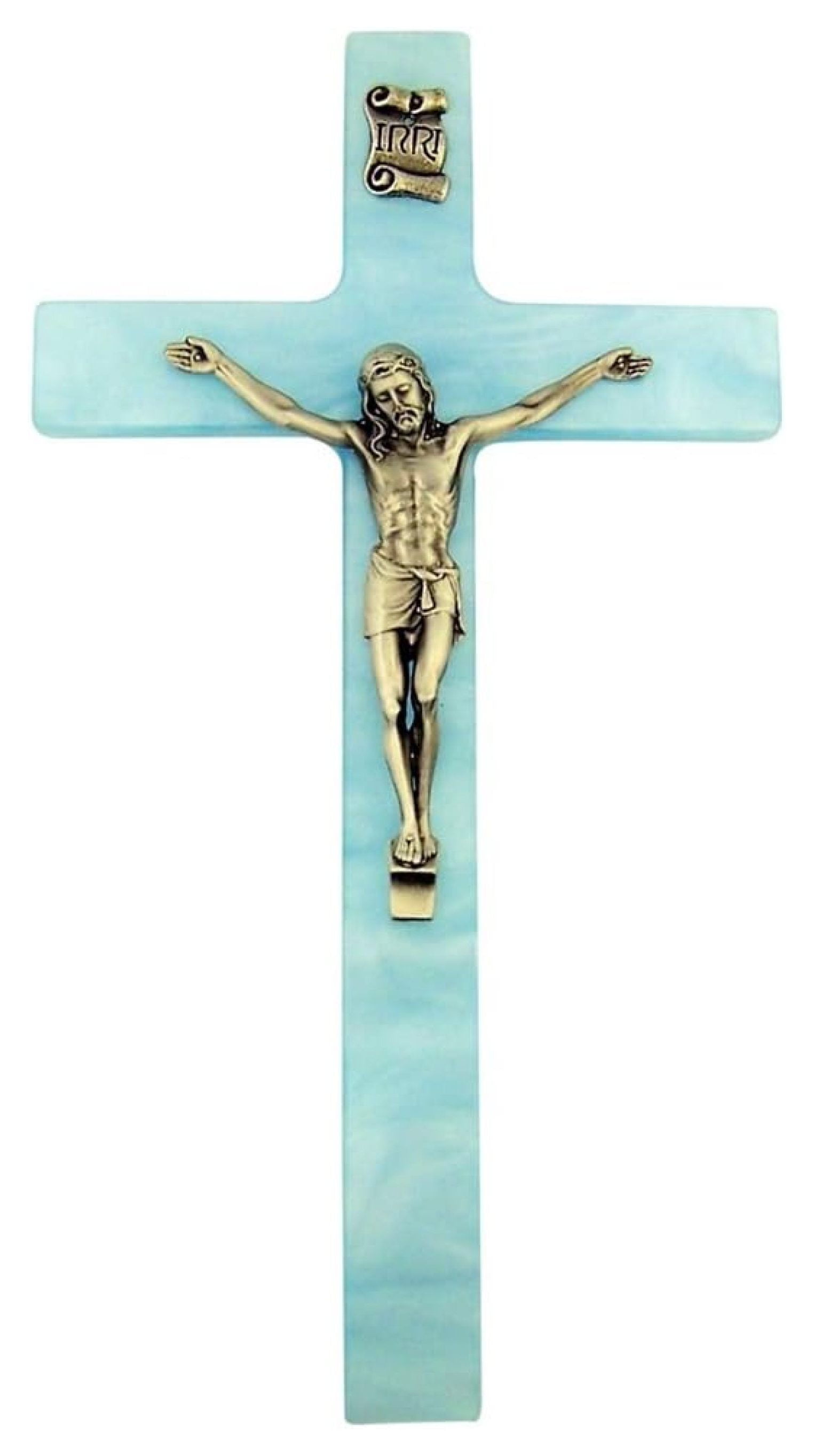 XTLHXJHLCW Pearlized Latin Cross Cruxifix with Pewter Christ Corpus, 7 ...