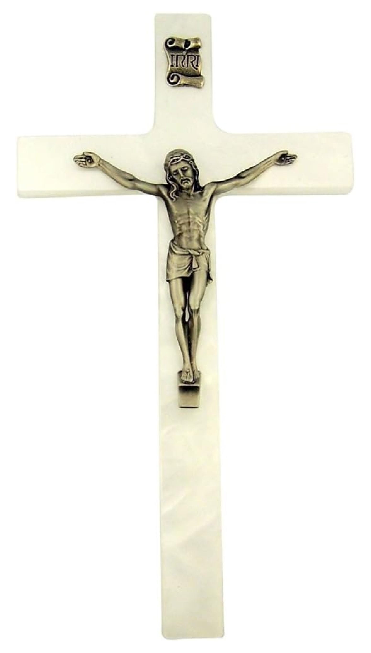 XTLHXJHLCW Pearlized Latin Cross Cruxifix with Pewter Christ Corpus, 7 ...