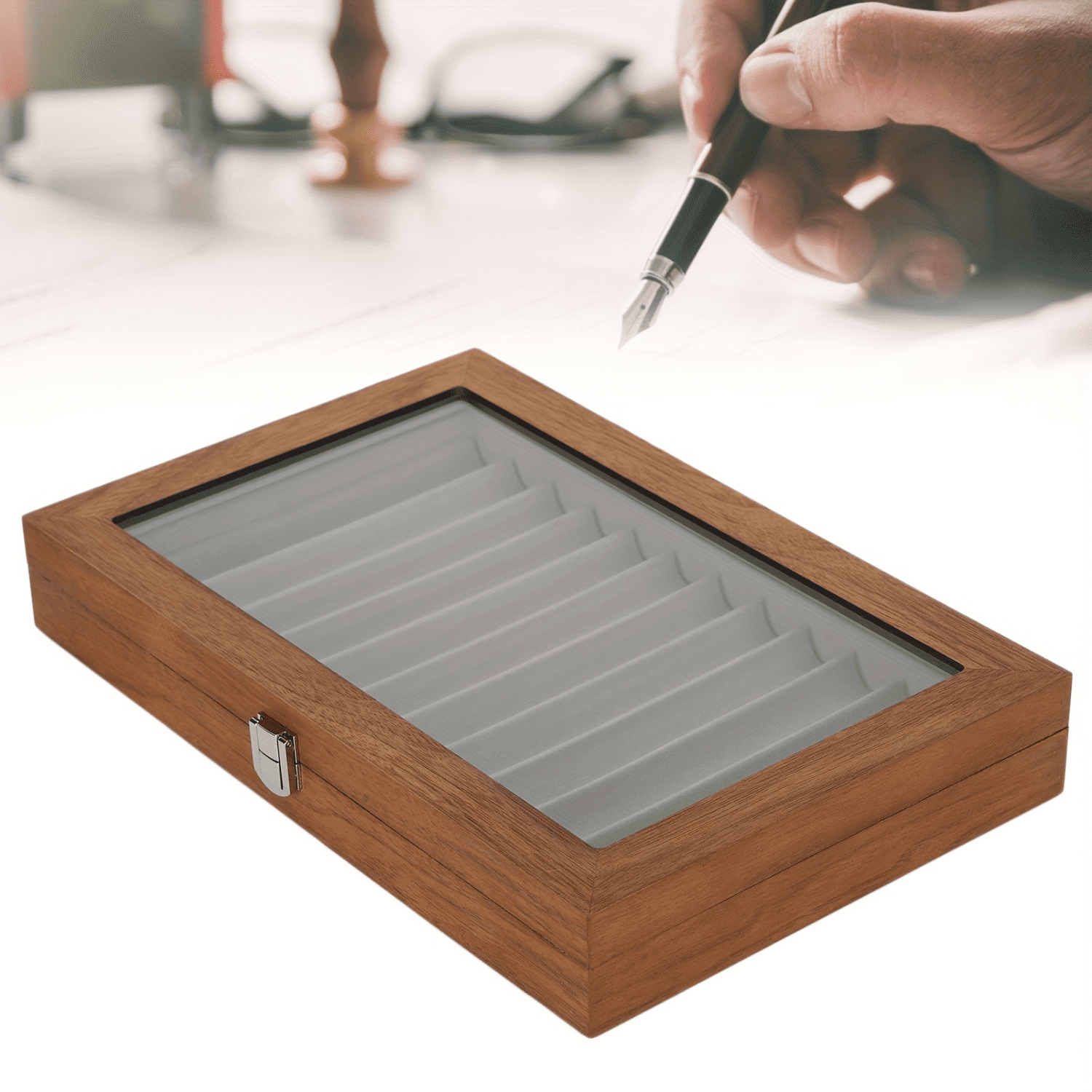 XTMPMY Beautiful Walnut Wood Pen Display Box with Lid Elegant Wooden ...