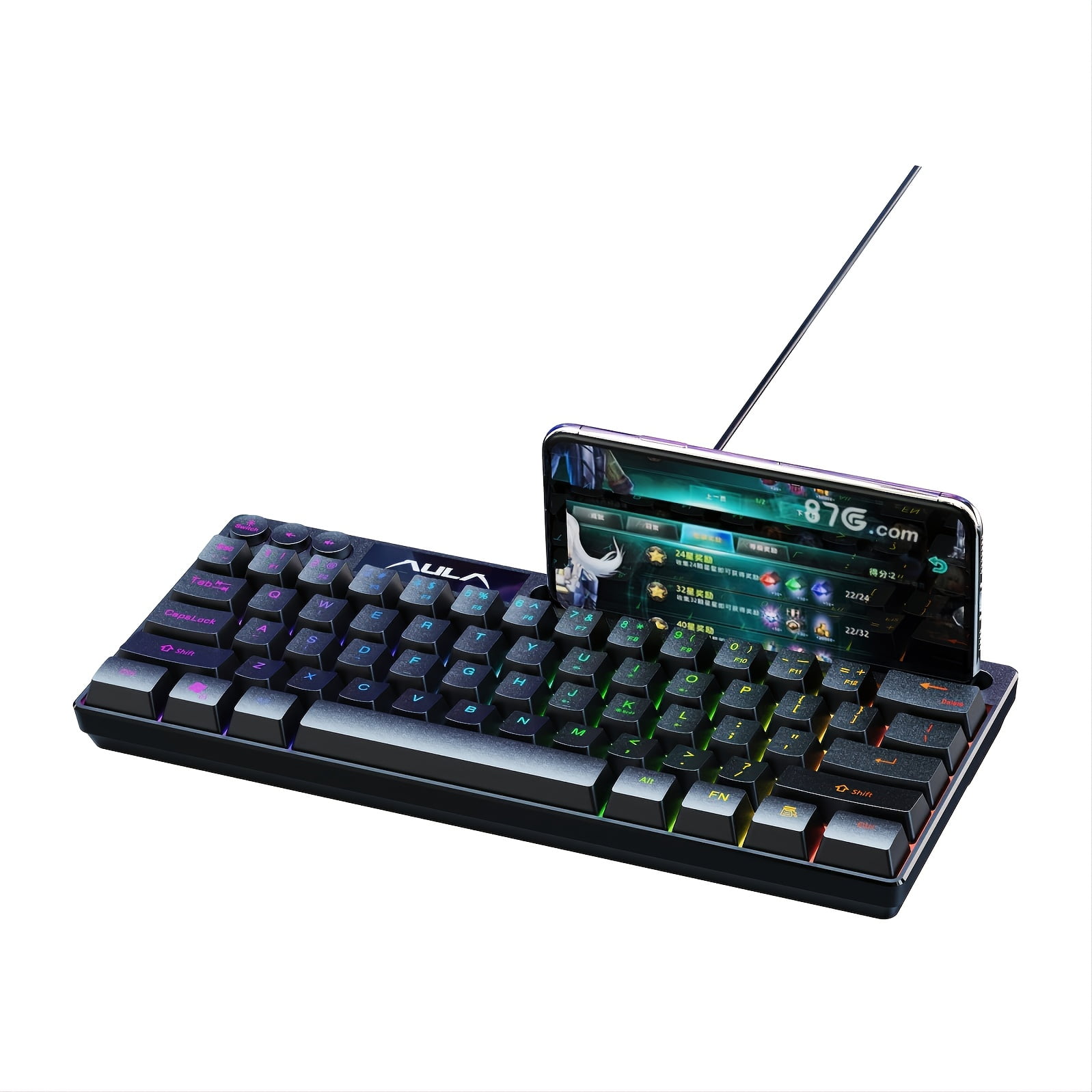 XTMPMY Space Saving AULA F3061 Black RGB Backlit Wired Membrane Gaming ...