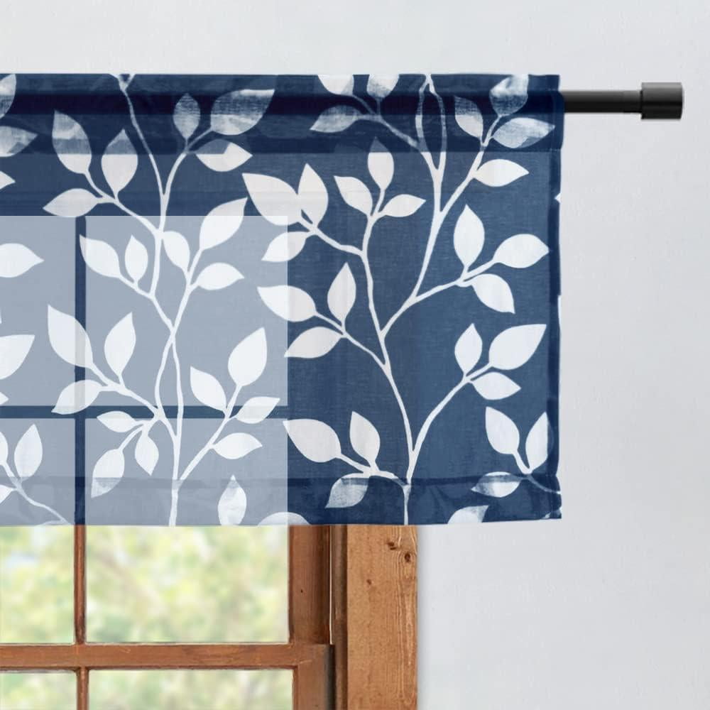 XTMYI Blue Valances for Windows Small Bathroom Leaf Print Design Plant ...