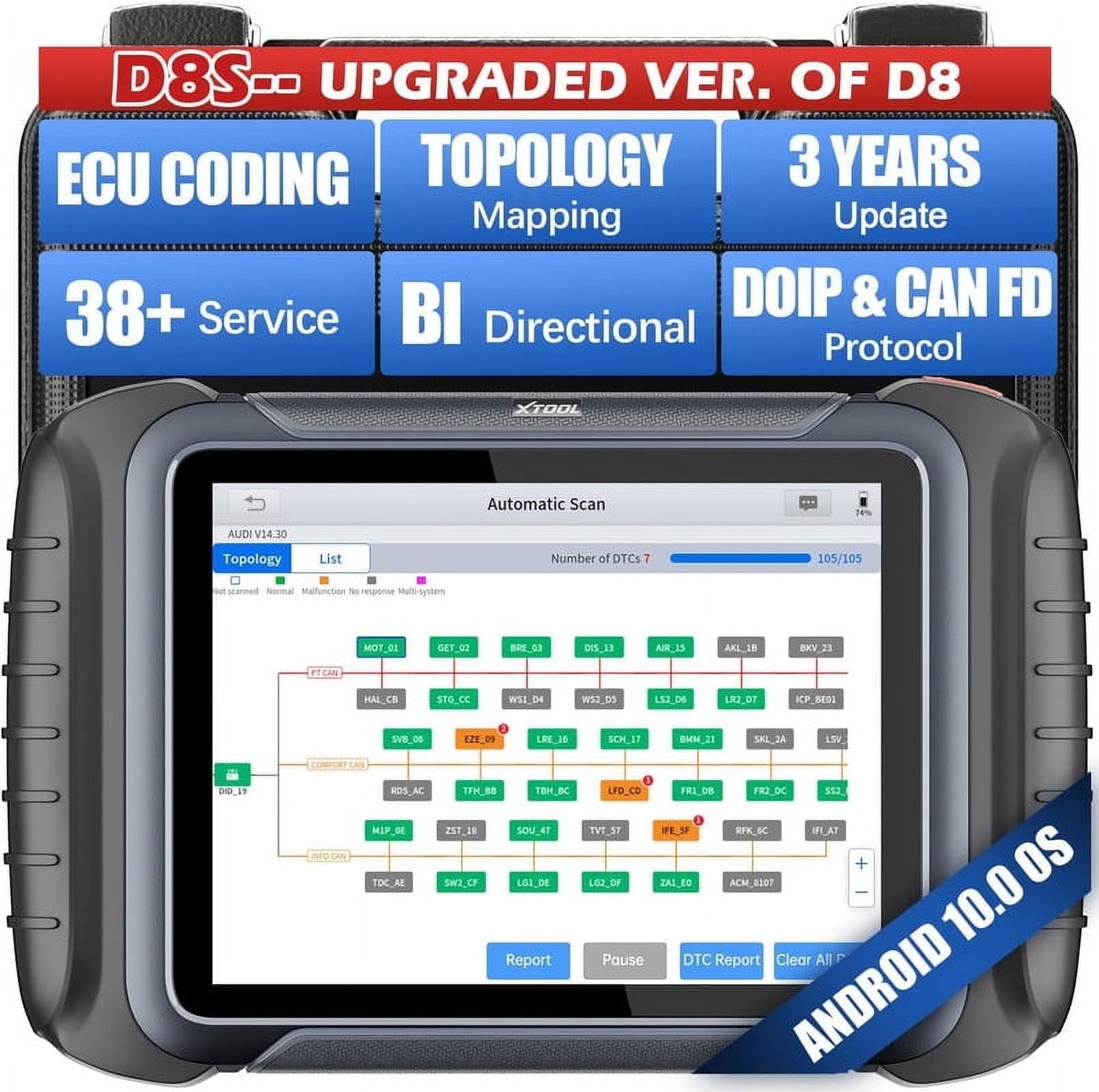 XTOOL D8S OBD2 Scanner Automotive Diagnostic Tool All System Bi ...