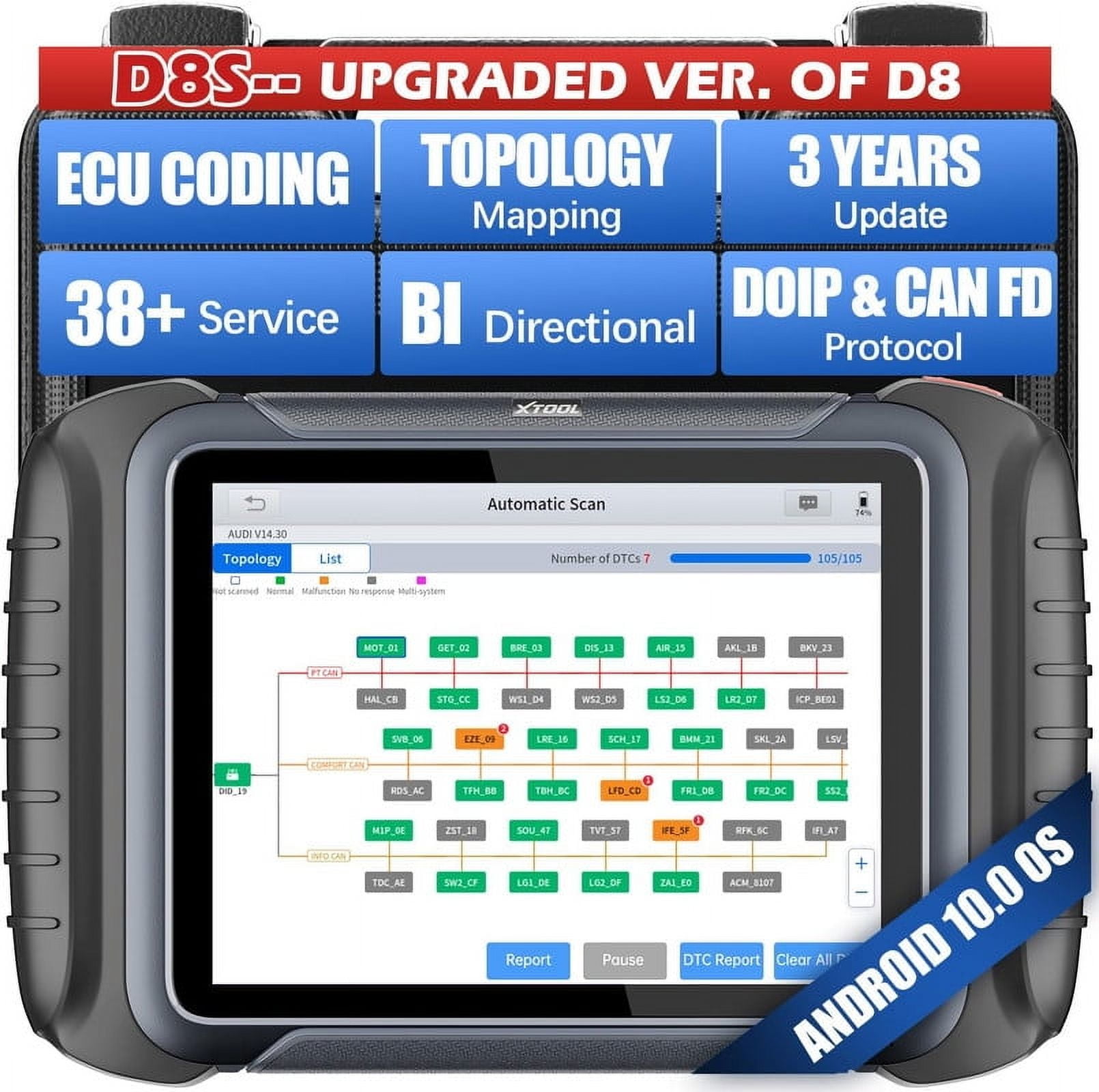 XTOOL D8S Bidirectional Scan Tool Upgraded Ver. of D8 Scanner, OBD2 Scanner Diagnostic Tool ...