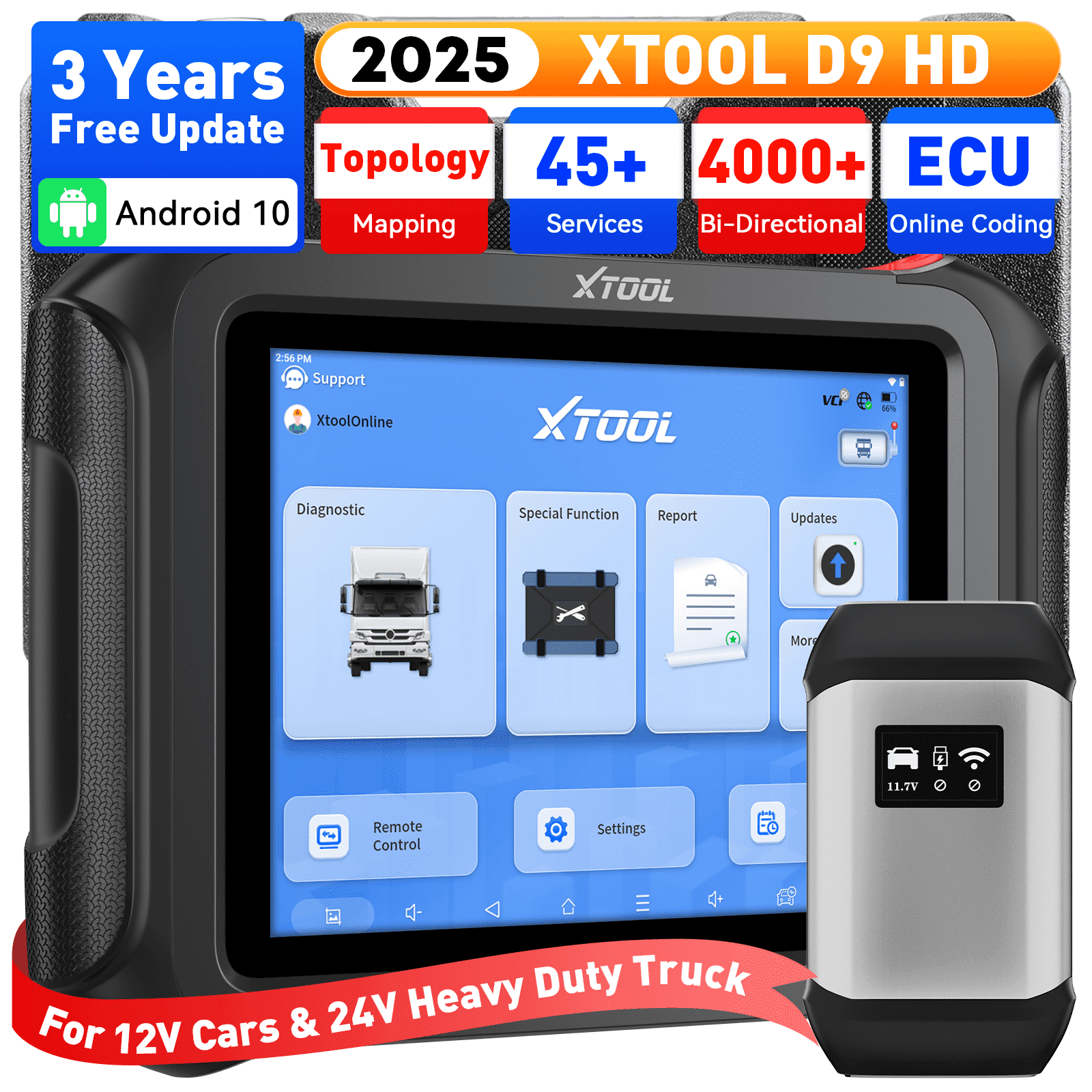 XTOOL D9HD Heavy Duty Truck & Car Diagnostic Scanner 24V/12V 45 ...