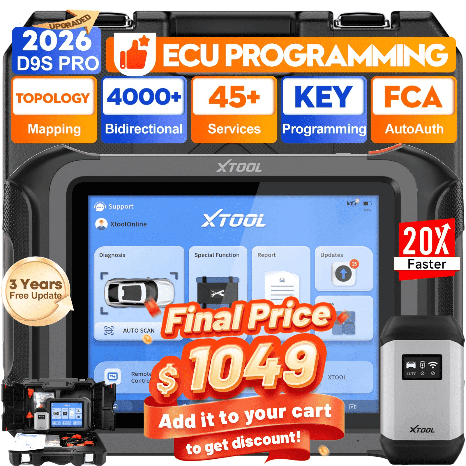 XTOOL D9S PRO Automotive Diagnostic Tool, AI-Assisted Bluetooth OBD2 ...