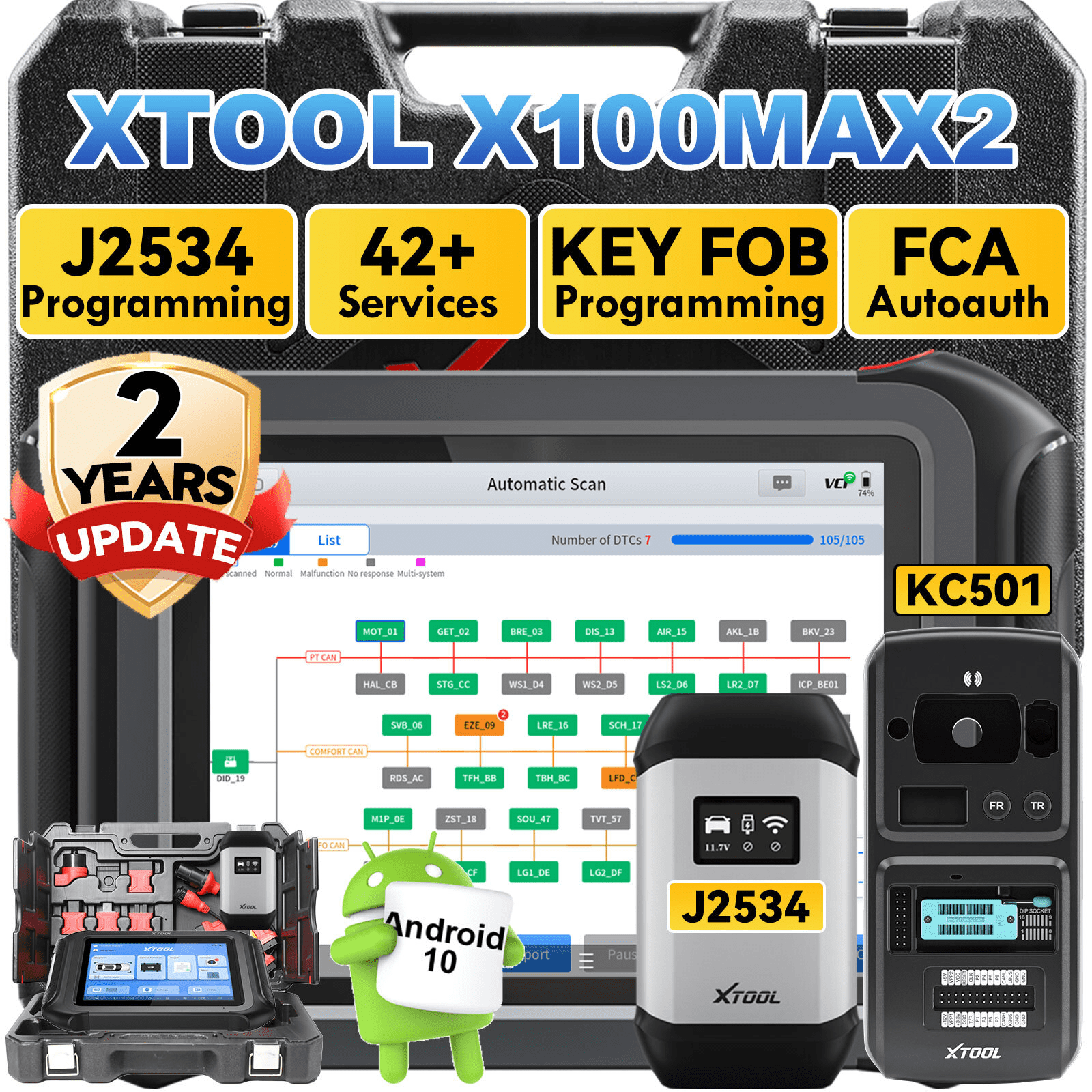 XTOOL X100 MAX2 Key Fob Programmer with J2534 ECU Coding Bi-Directional ...