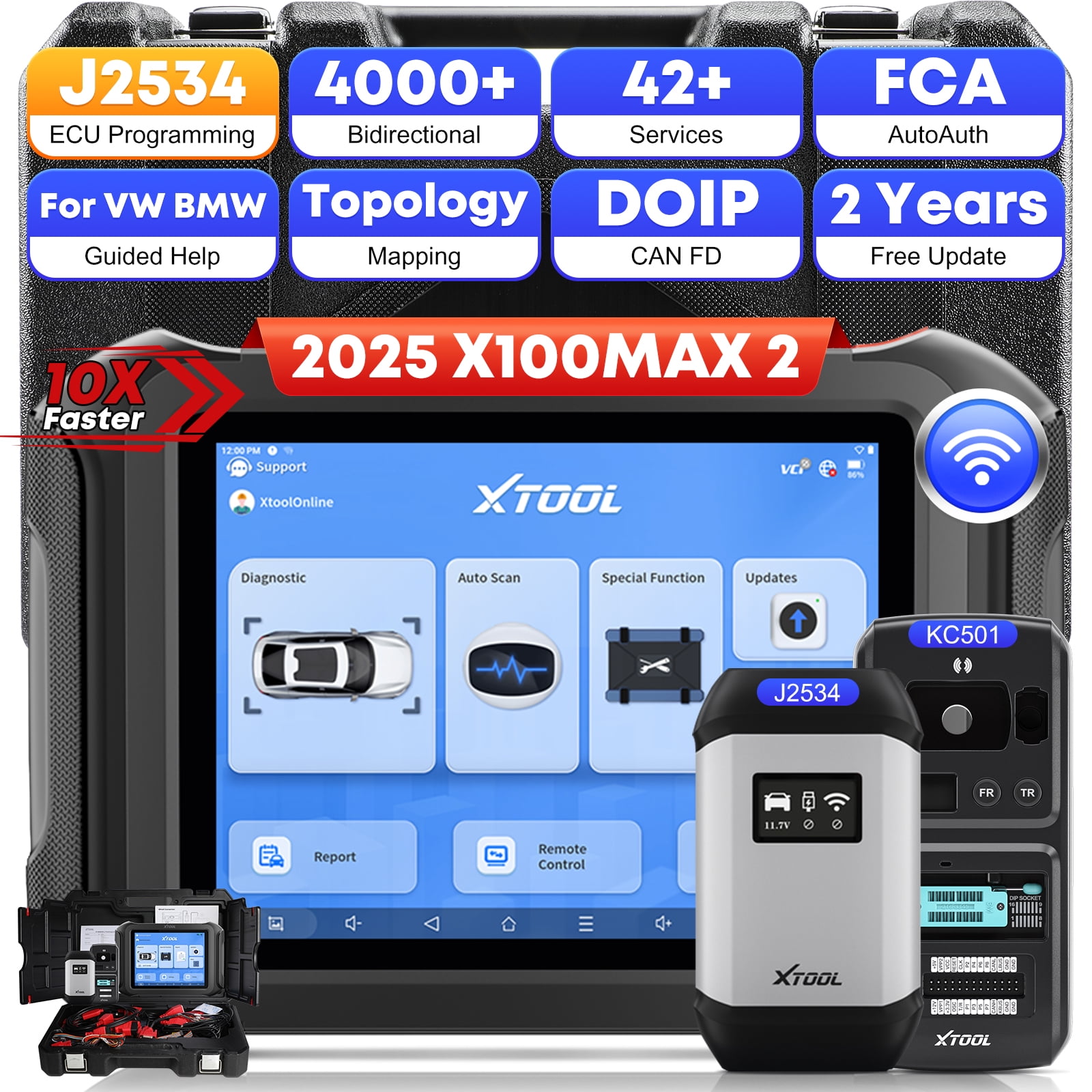 XTOOL X100 MAX2 Key Fob Programmer with J2534 ECU Coding Bi-Directional Diagnostic Tool KC501 ...