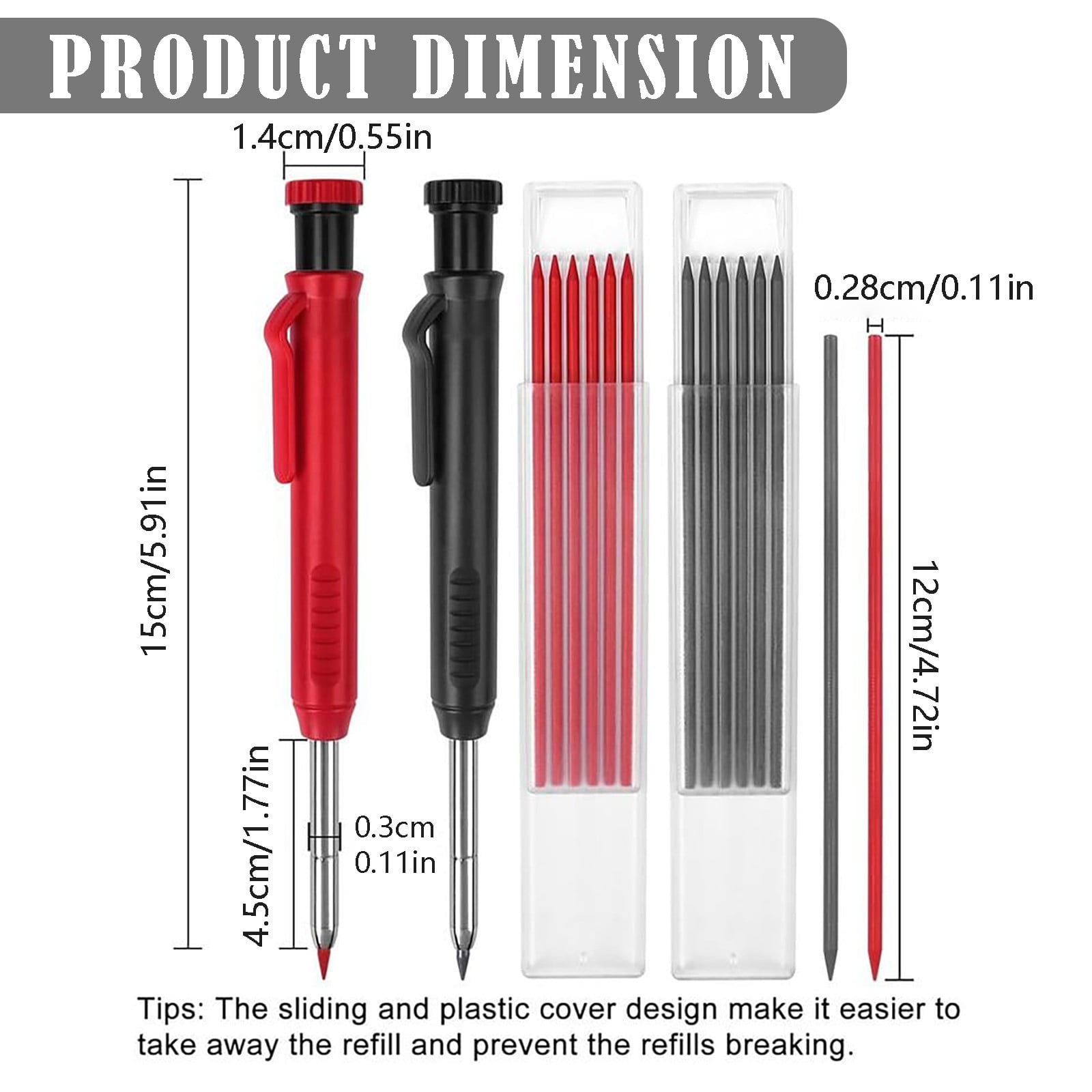 XTORKIT Mechanical Carpenter Pencil with Built-in Sharpener, Mechanical ...