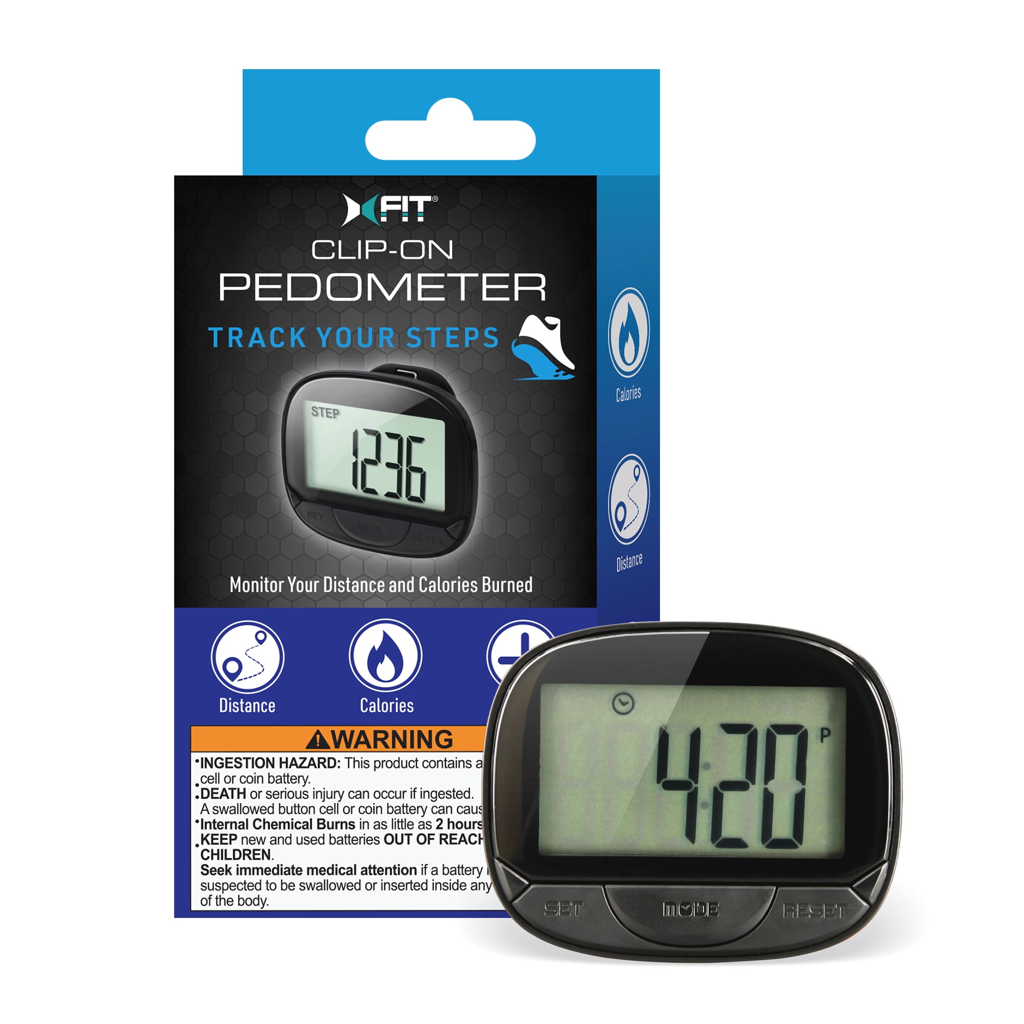 Xtreme Fit Clip-on Pedometer with Distance, Calories, and Time Tracking ...