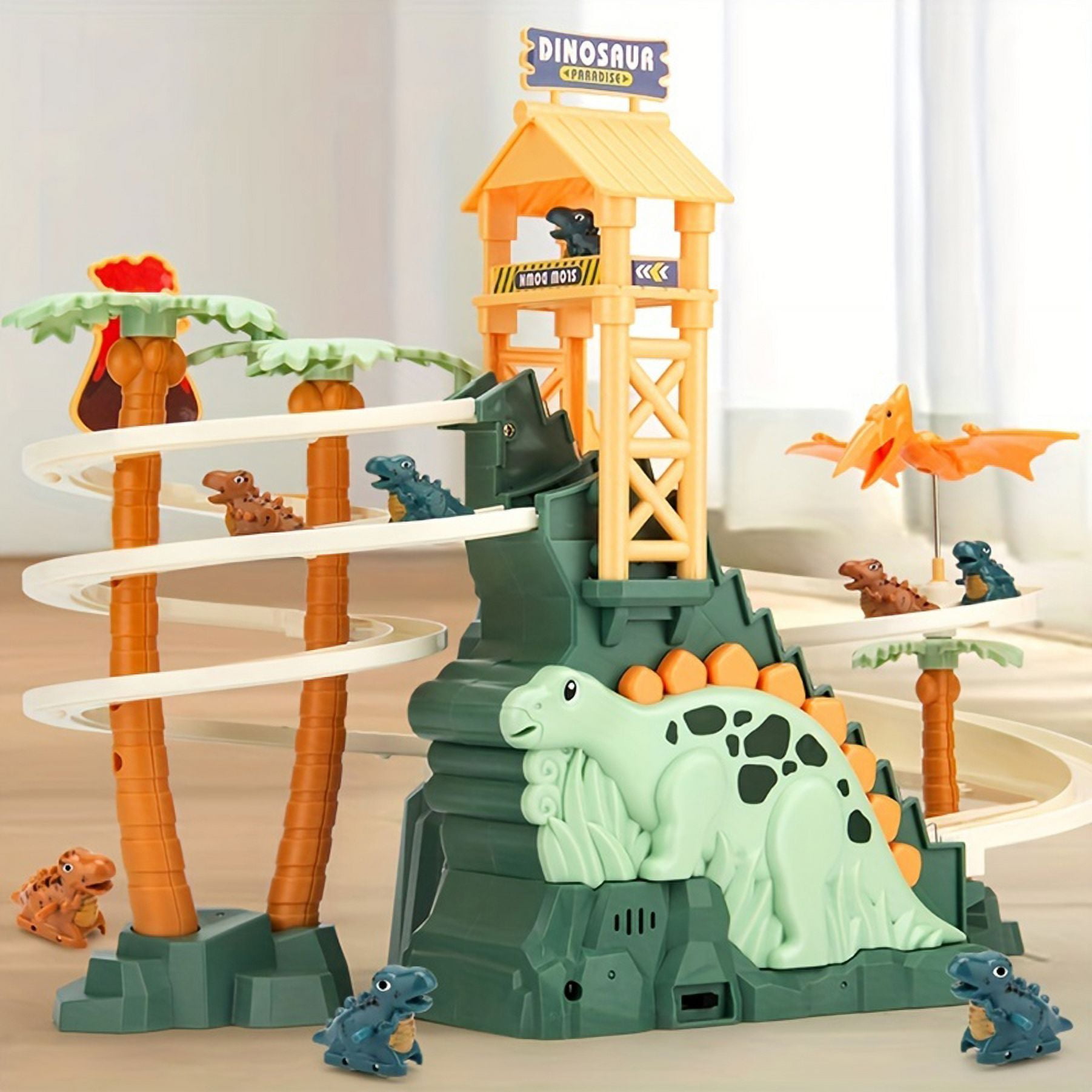 XTeduToys Dinosaur Climbing Slide Toy, Dinosaur Chasing Race Track Game ...