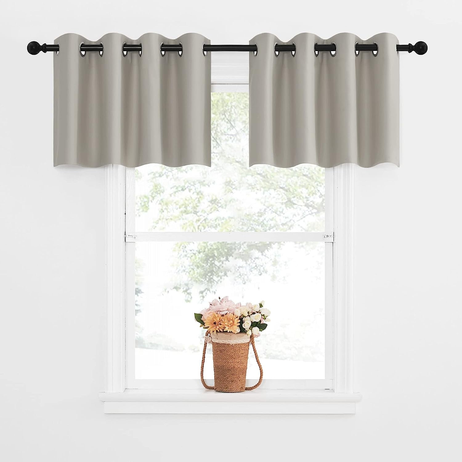 XUANCO-Natural Tiers Blackout Valance Curtains, Short Kitchen Curtain ...