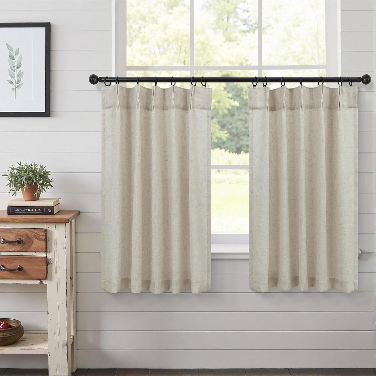 XUANCO-Pinch Pleat Linen Cafe Curtains 24 Inch Length for Kitchen Over ...