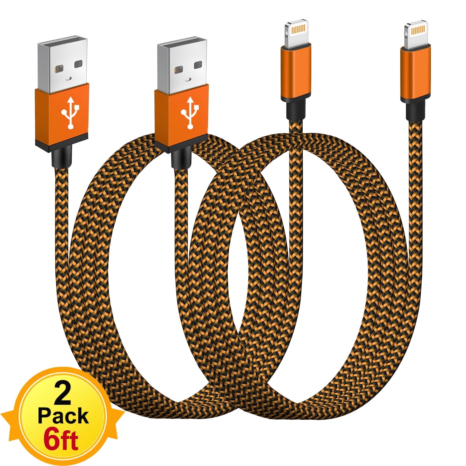 XUDUO 2 Pack 6ft iPhone Charger Cable for iPhone ,Orange - Walmart.com