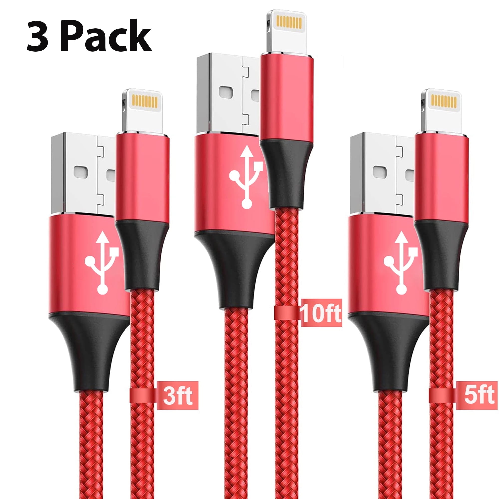 XUDUO 3 Pack iPhone Charger Cable, 10ft Extra Long Braided Fast ...