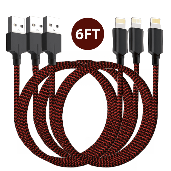 Apple MFI Certified 3 Pack 6ft Long Nylon Braided iPhone Charger ...