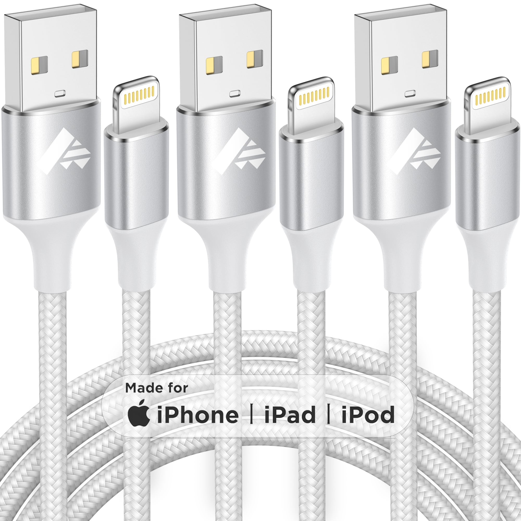 XUDUO iPhone Charger, 3 Pack 10FT Nylon Braided Fast Charge Cable ...