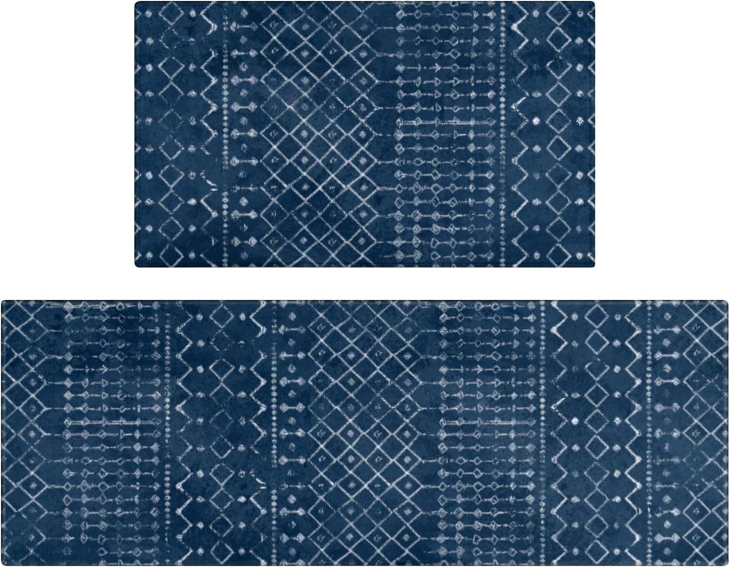 XUEHUAPIAOPIAO Boho Dark Blue Kitchen Mat Set, Non-Slip 17" x 47" + 17 ...