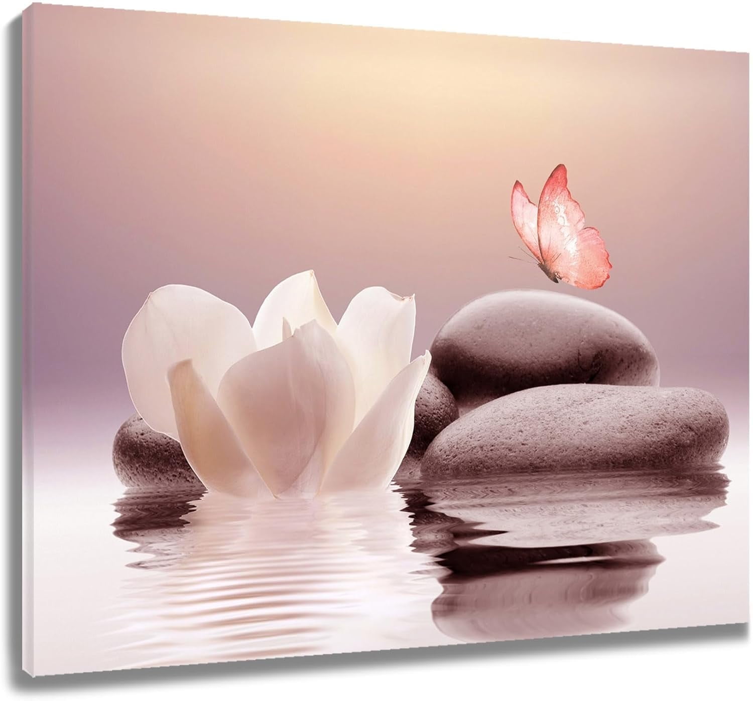 XUEHUAPIAOPIAO Zen Stone White Flower and Pink Butterfly on Lake Wall ...