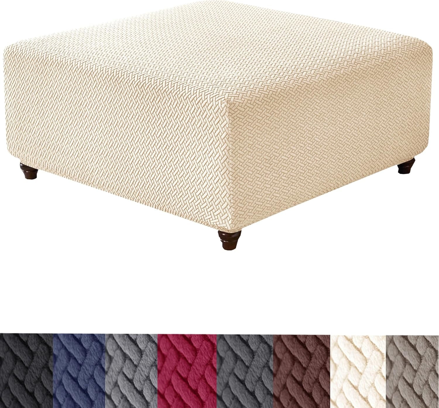 XUELC Stretch Square Ottoman Slipcover Jacquard Knit, Washable, Elastic ...
