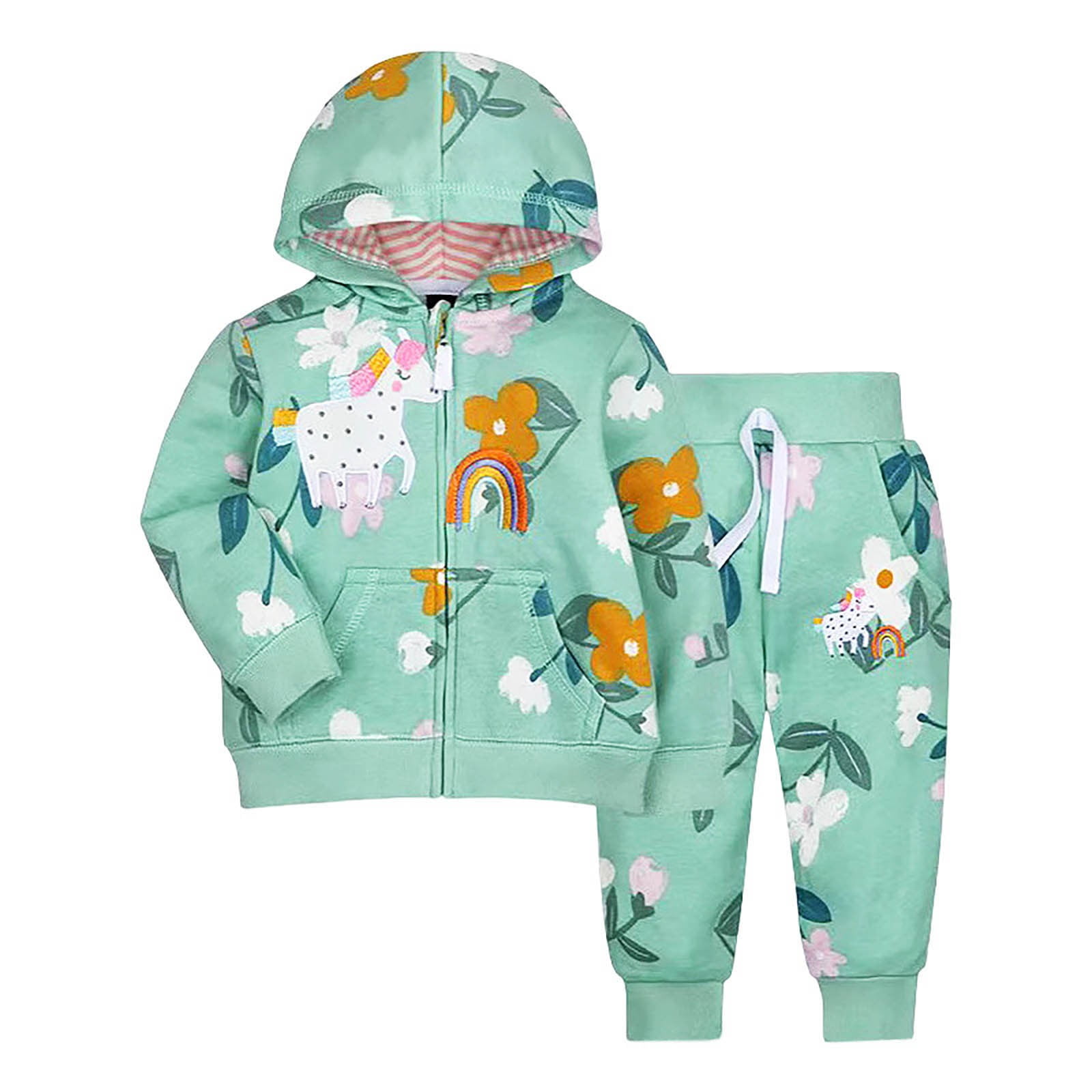 XUELUO Baby Boys Casual Outfit Sets Cartoon Dinosaur Print Hooded Long Sleeve Zipper Tops ...