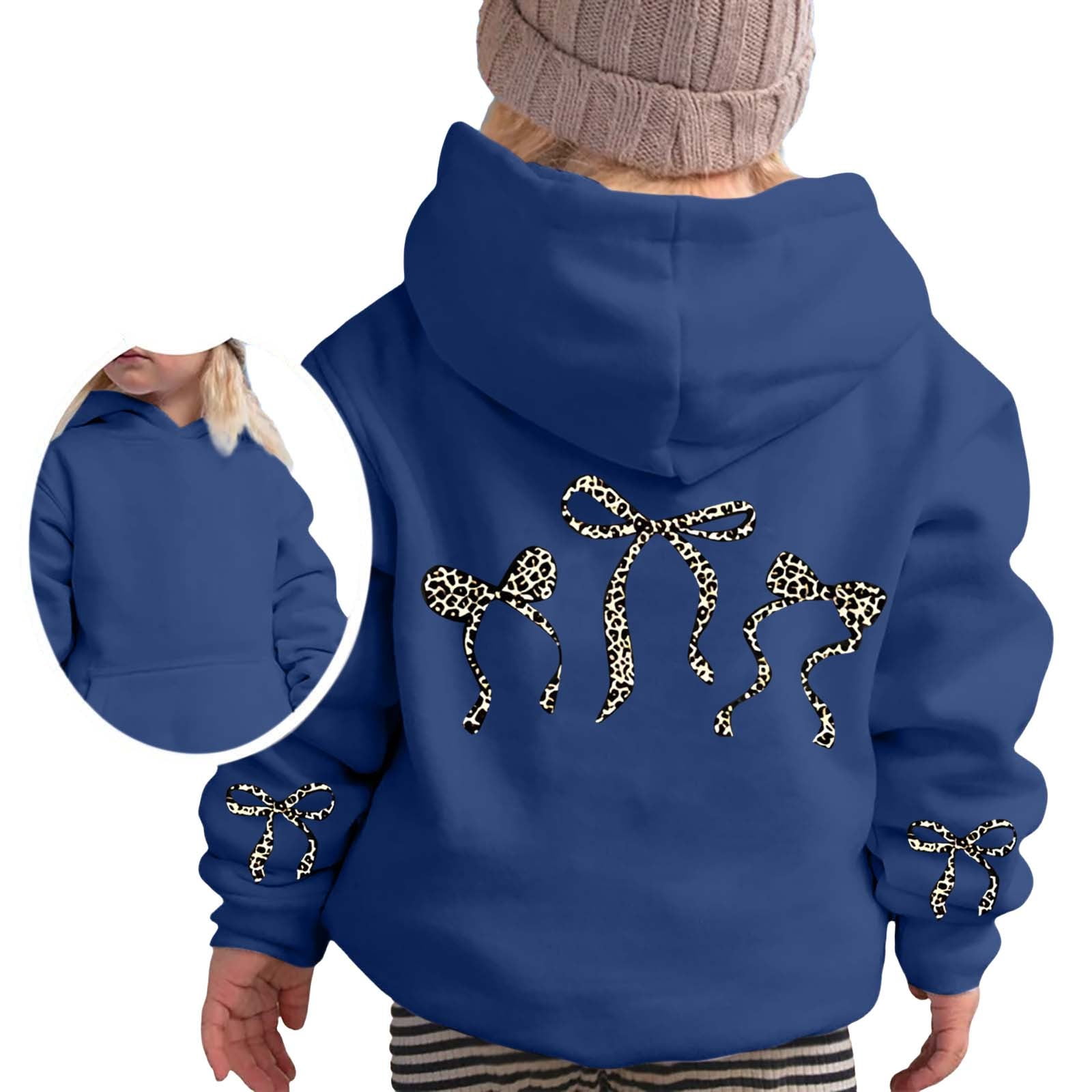 XUELUO Big Girls Hoodies Hood Leopard Bow Back Print Long Sleeve ...