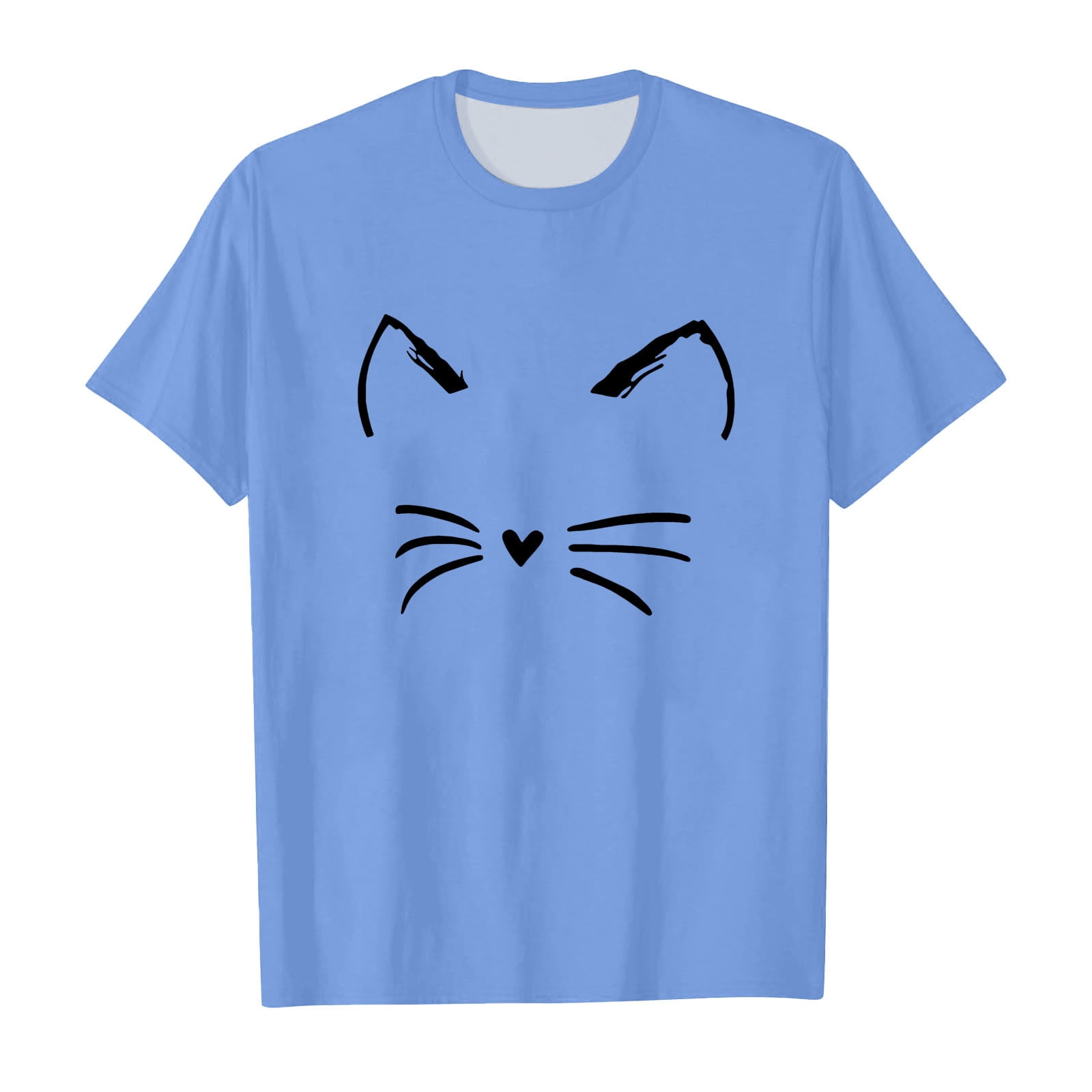 XUELUO Big Girls T-Shirts Short Sleeve Round Neck Cat Ear Whisker Heart ...