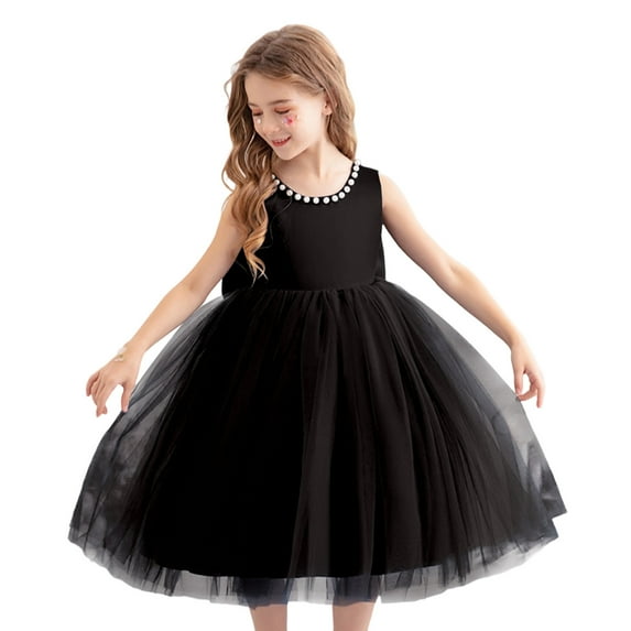 XUELUO Little Girls Dresses Plain Sleeveless Pearl Collar Decor Tulle ...
