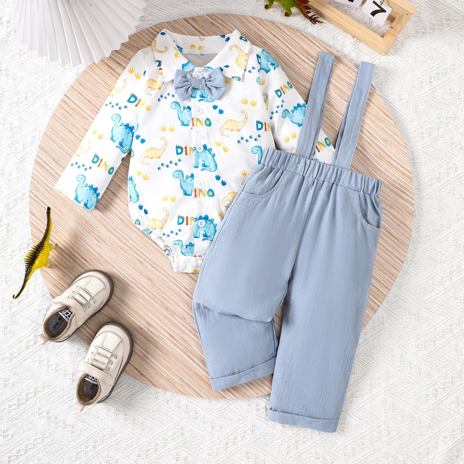 XUELUO Toddler Boys Casual Outfit Sets Girls Long Sleeve Dinosaur Prints Romper Bodysuits ...