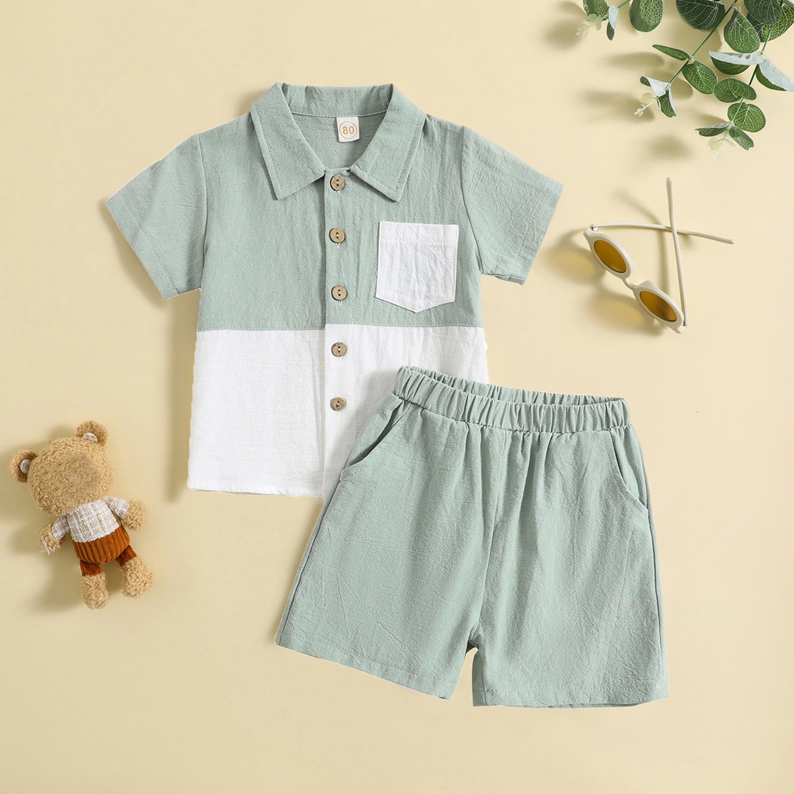 XUELUO Toddler Boys Casual Outfit Sets Girls Short Sleeve Summer Gentleman Tops Hawaii Beach ...