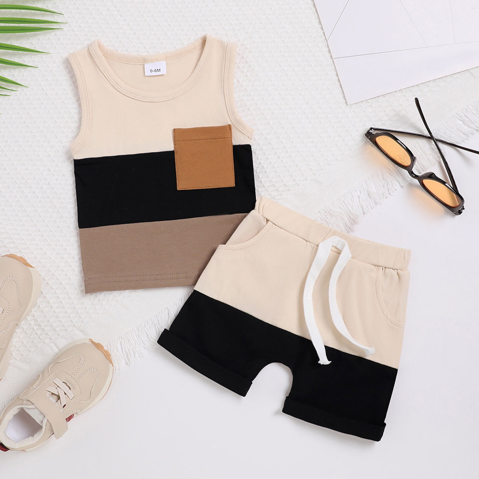 XUELUO Toddler Boys Casual Outfit Sets Girls Sleeveless Patchwork Shirt Pullover Tops Vest ...