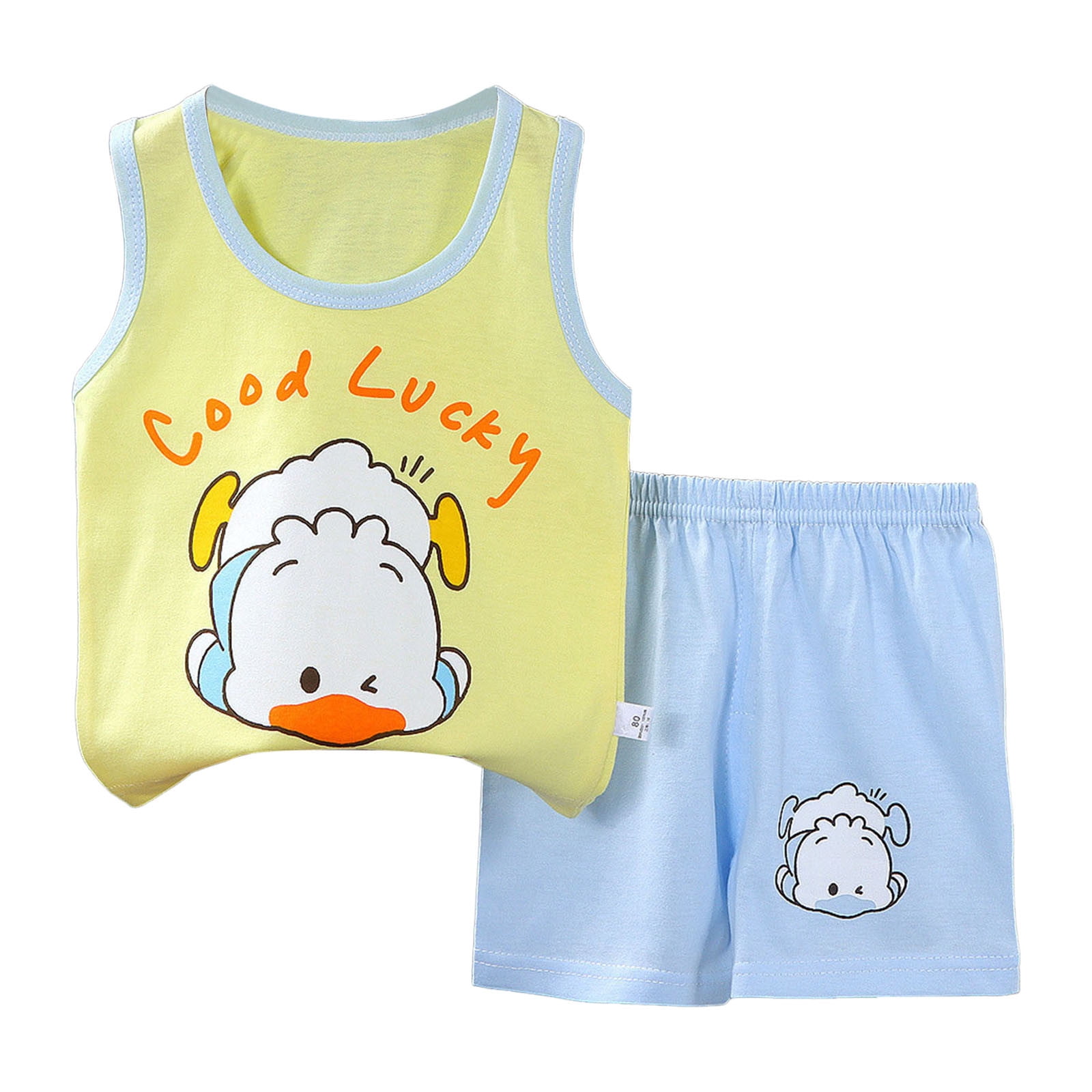 XUELUO Toddler Boys Outfit Sets Summer Cartoon Duck Print Crew Neck Sleeveless Tank Tops Vest ...