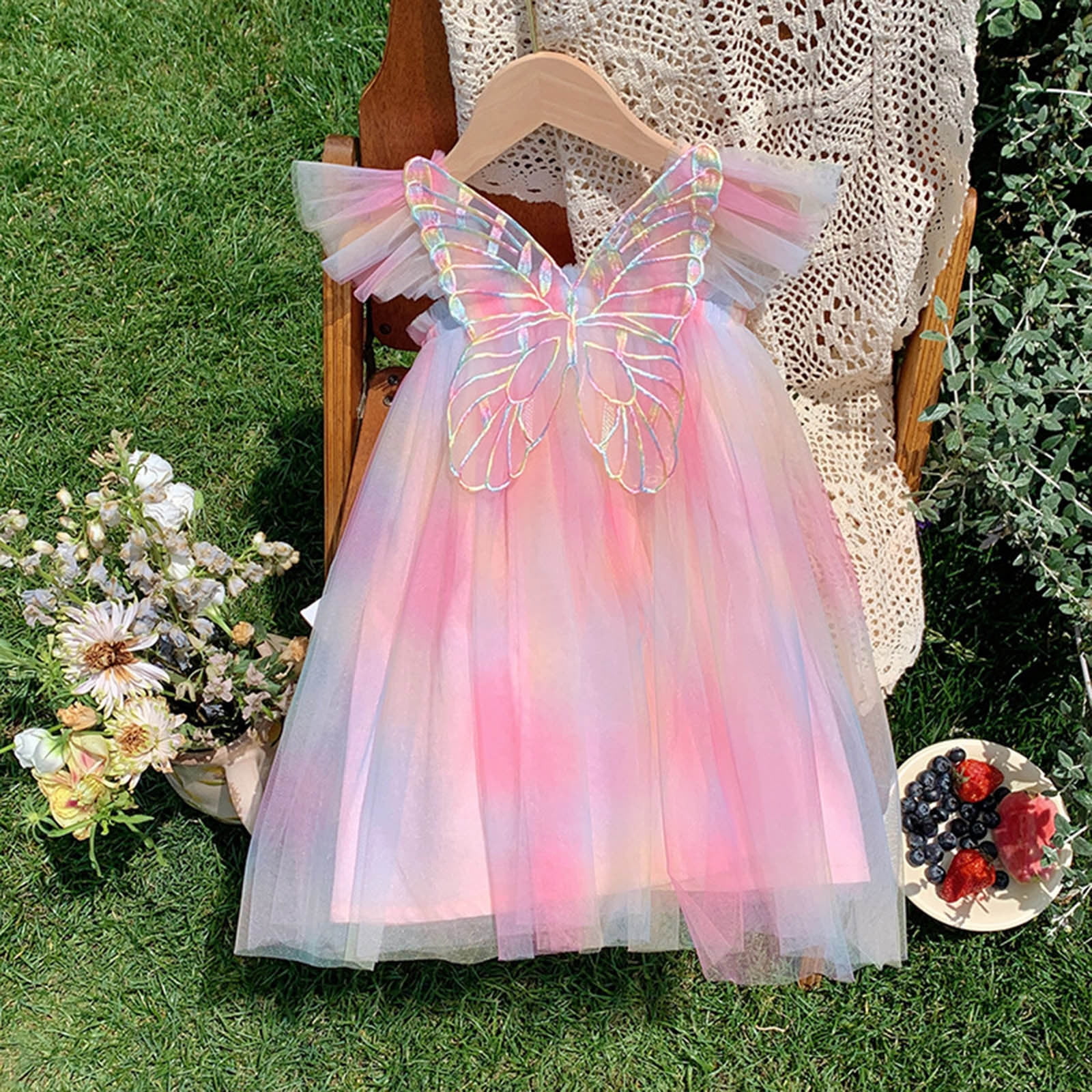 XUELUO Toddler Girls Casual Dresses Summer Mesh Gradient Print V Neck ...