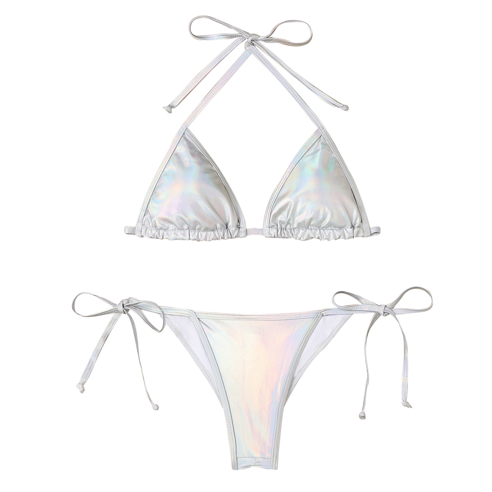 XUELUO Womens Bikinis Sets Shiny String Padded Triangle 2 Pieces ...