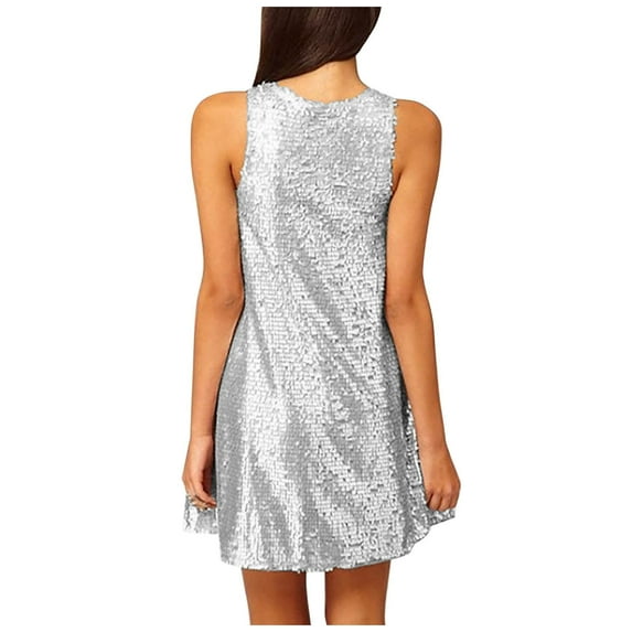 XUELUO Womens Mini Dresses Silver Feather Type Sequin Sleeveless Knee ...