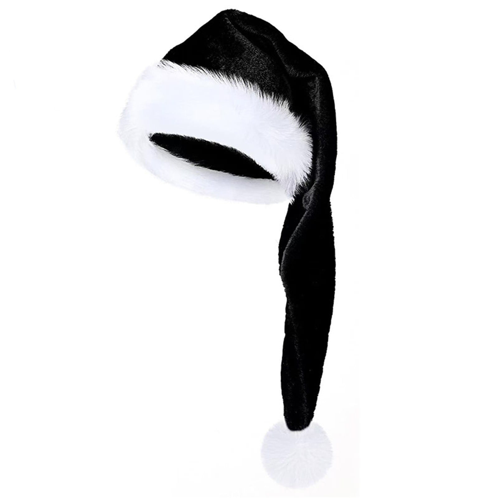 XUEMAO Christmas Hat for Adult, Black Plush Long Santa Hats Xmas Velvet ...