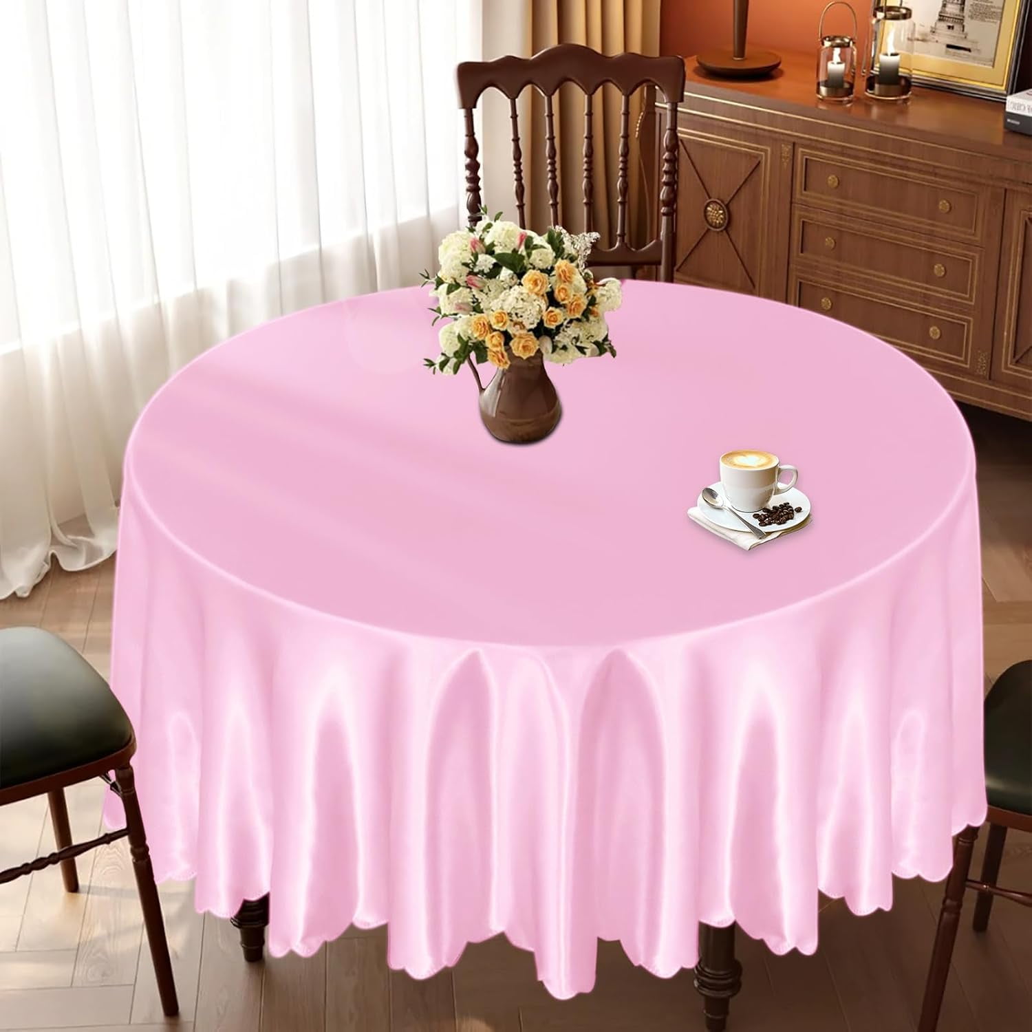 XUERUI-1 Pack 60 Inch / 5ft Round Table Cloth, Silver Overlay Round ...