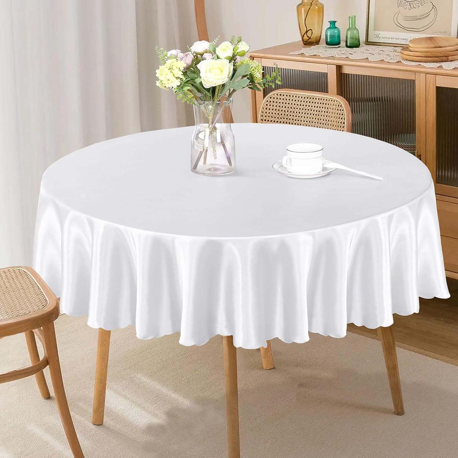 XUERUI-1 Pack 84 Inch / 7ft Round Tablecloth Satin Table Cover, Gold ...