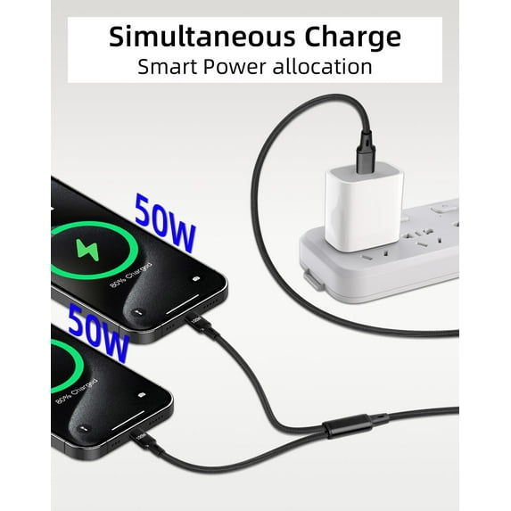 XUERUI-100W Multi USB C Splitter Fast Charging Cable 4FT, Nylon Braided ...