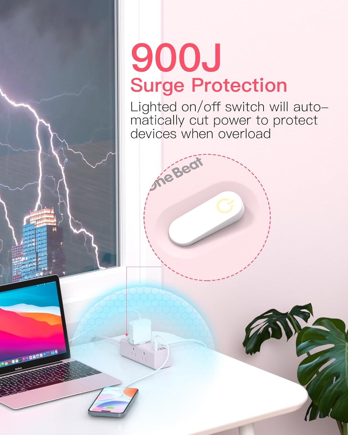 XUERUI-10Ft Extension Cord with Multiple Outlets, Flat Plug Power Strip ...