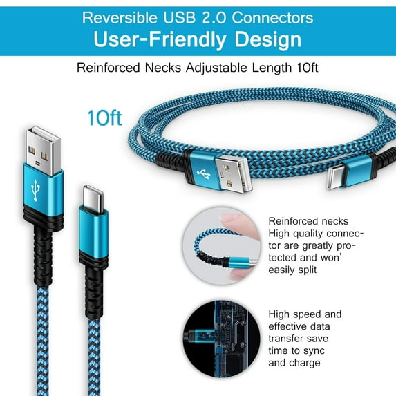 XUERUI-[10ft,2 Pack] S23 USB C to USB A Cable,Type C Fast Charging ...
