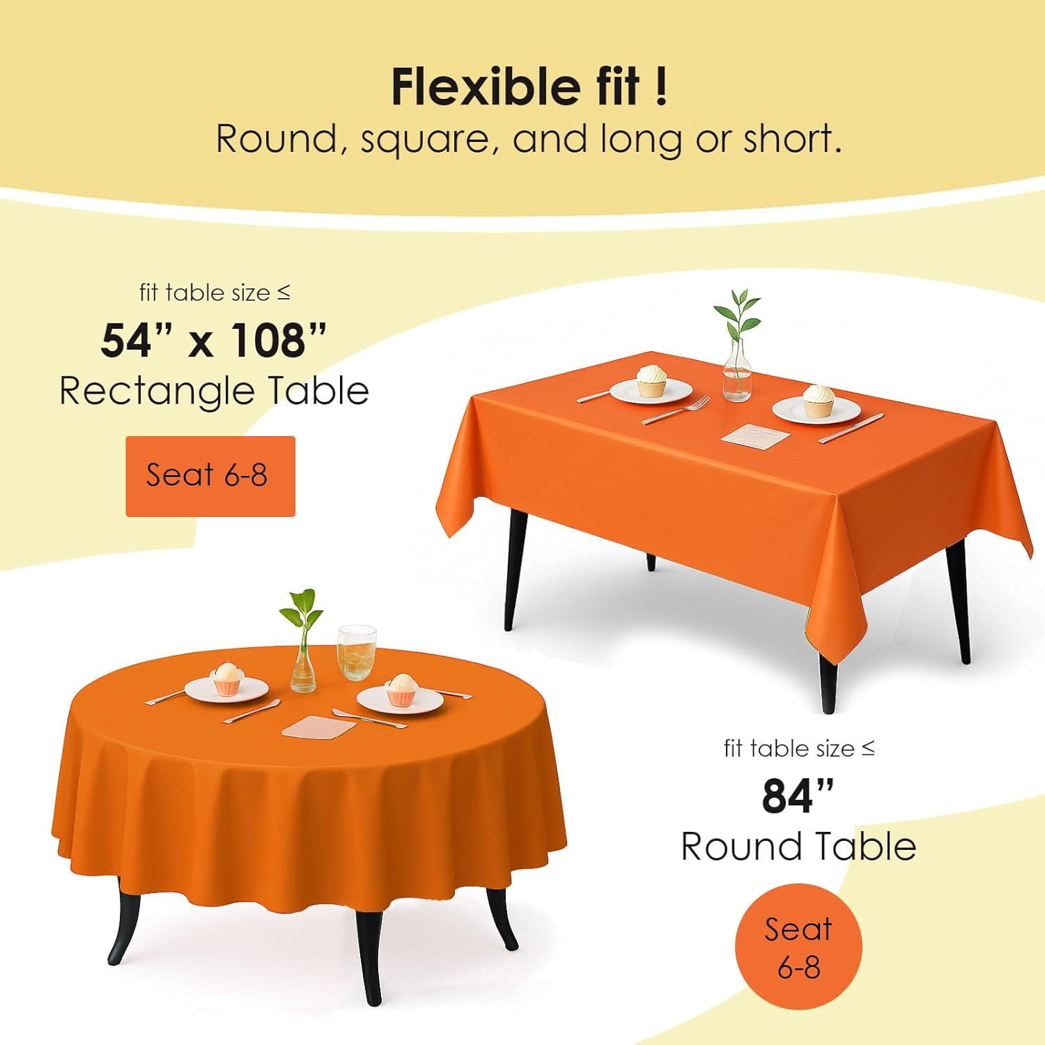 XUERUI-12-Pack Orange Plastic Tablecloths – 84 Inch Round Disposable ...