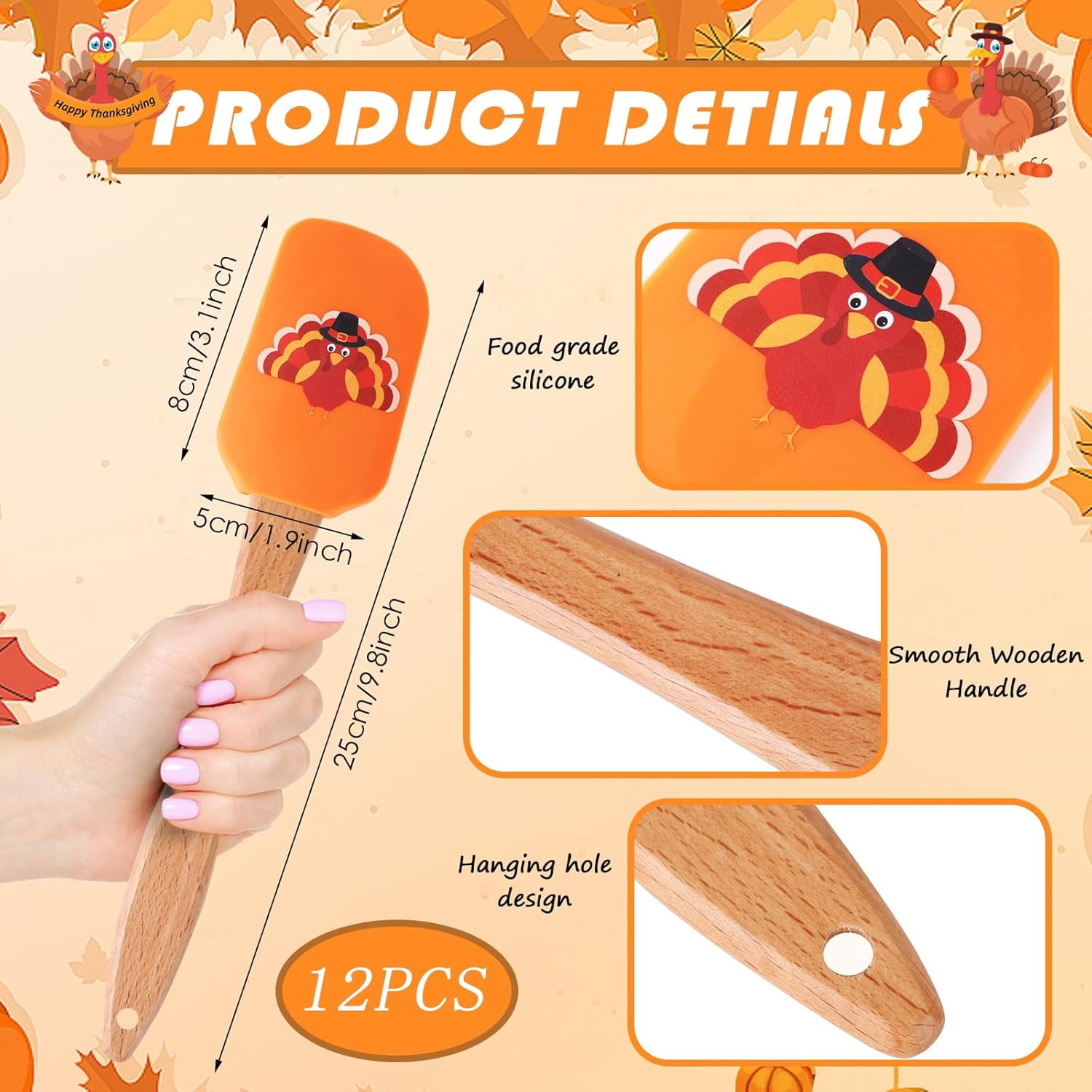 XUERUI-12 Pcs Thanksgiving Silicone Spatula Turkey Hat Chestnuts ...