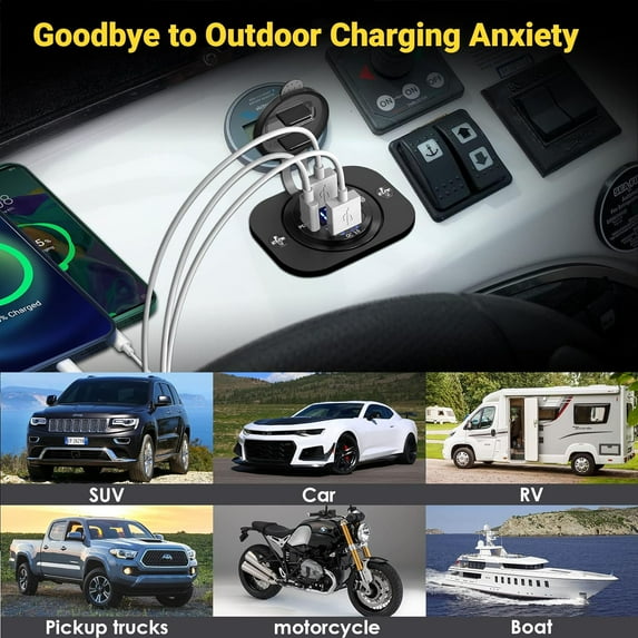 XUERUI-12 Volt USB Outlet 12V Outlet USB Car Port Aluminum 30W PPS PD 3 ...