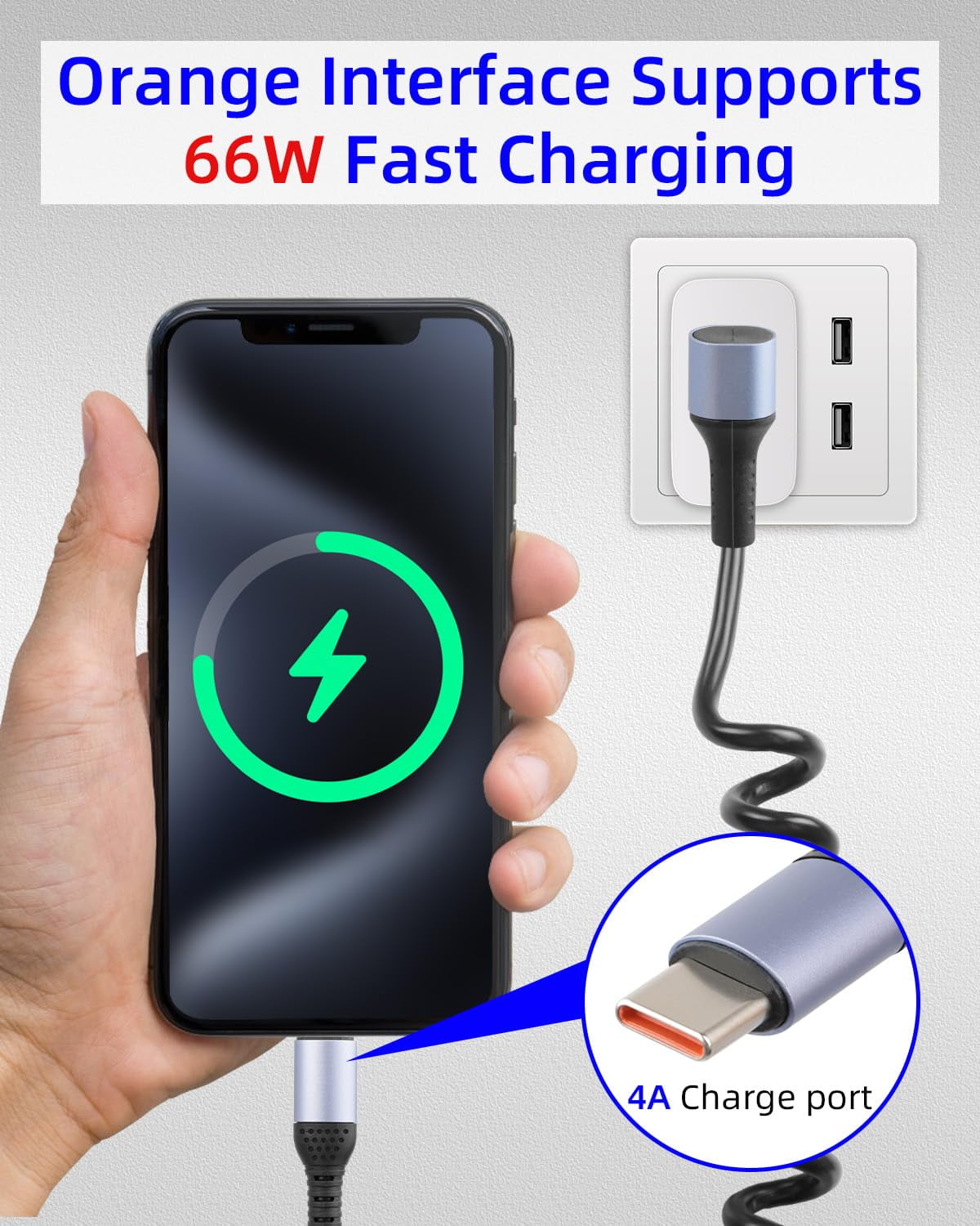 XUERUI-2 in 1 Coiled USB C to USB C Cable 4ft, Right Angle Type C ...