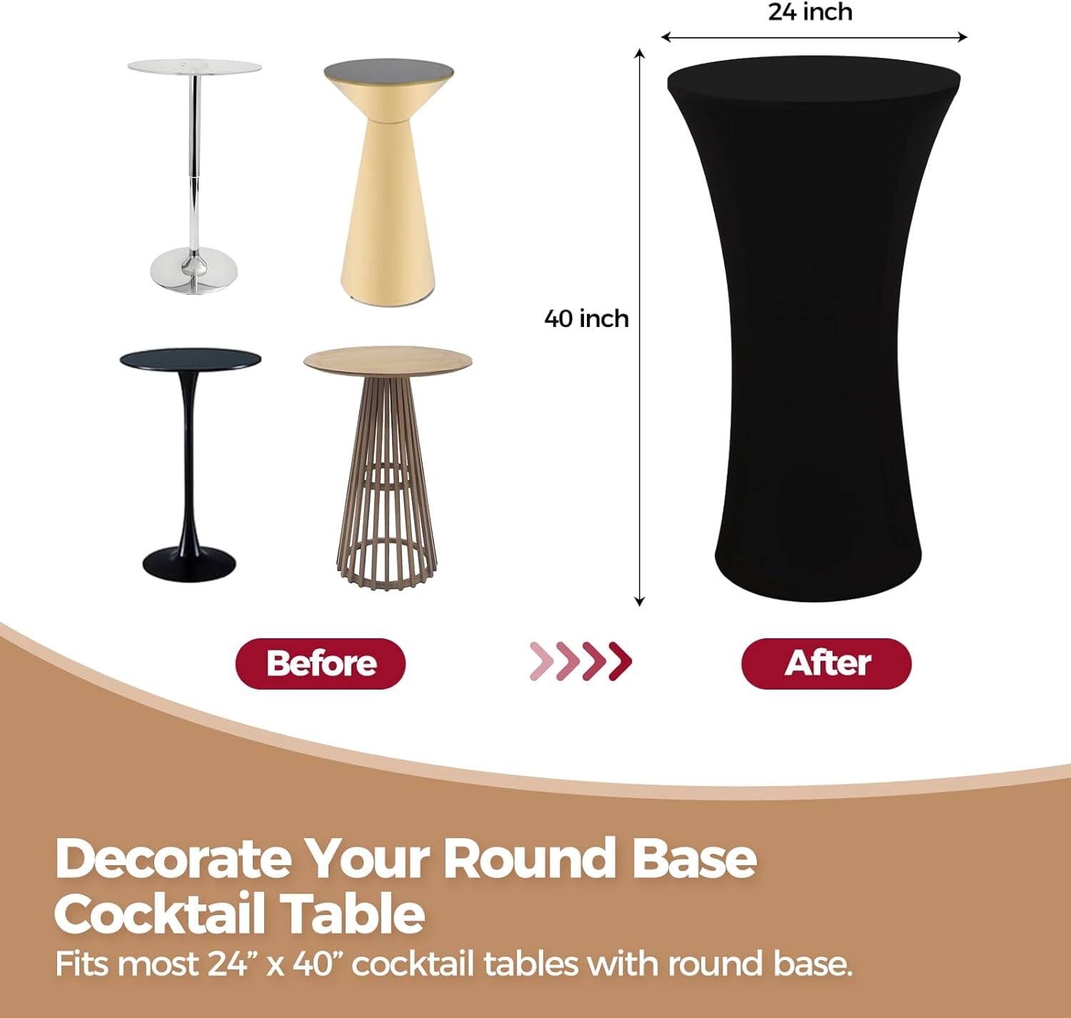 XUERUI-2-Pack 24x40 Inch Round Cocktail High Top Table Cover, White ...