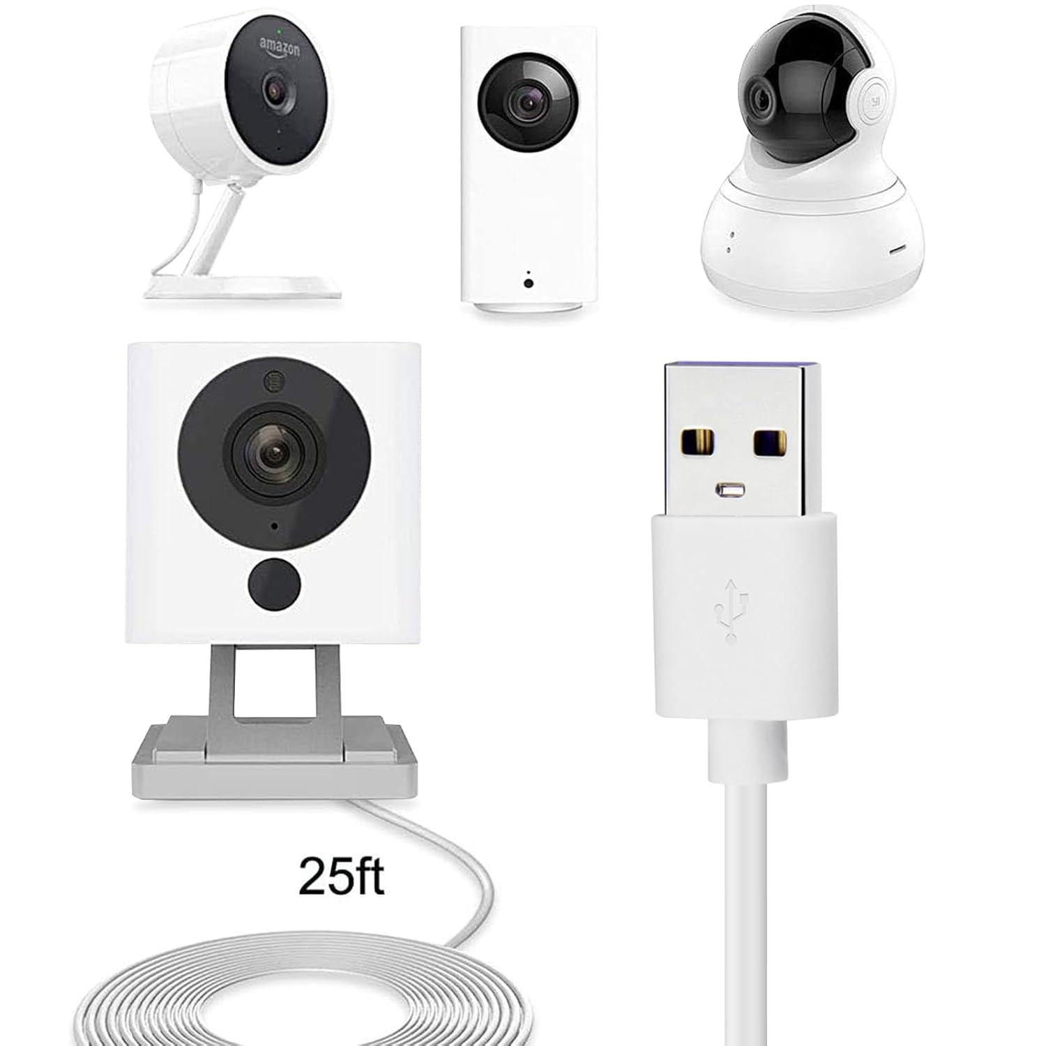 XUERUI-2-Pack 25ft USB to Micro USB Extension Power Cable Compatible for Wyze Cam, Oculus Go, Yi ...