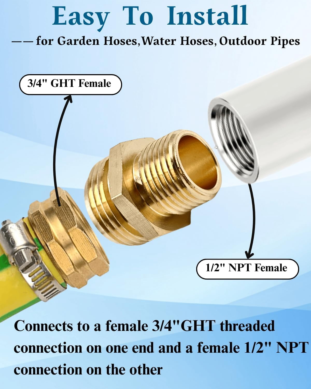 XUERUI-2 Pack 3/4” GHT Male to 1/2” NPT Male Adapter,Male Hose ...