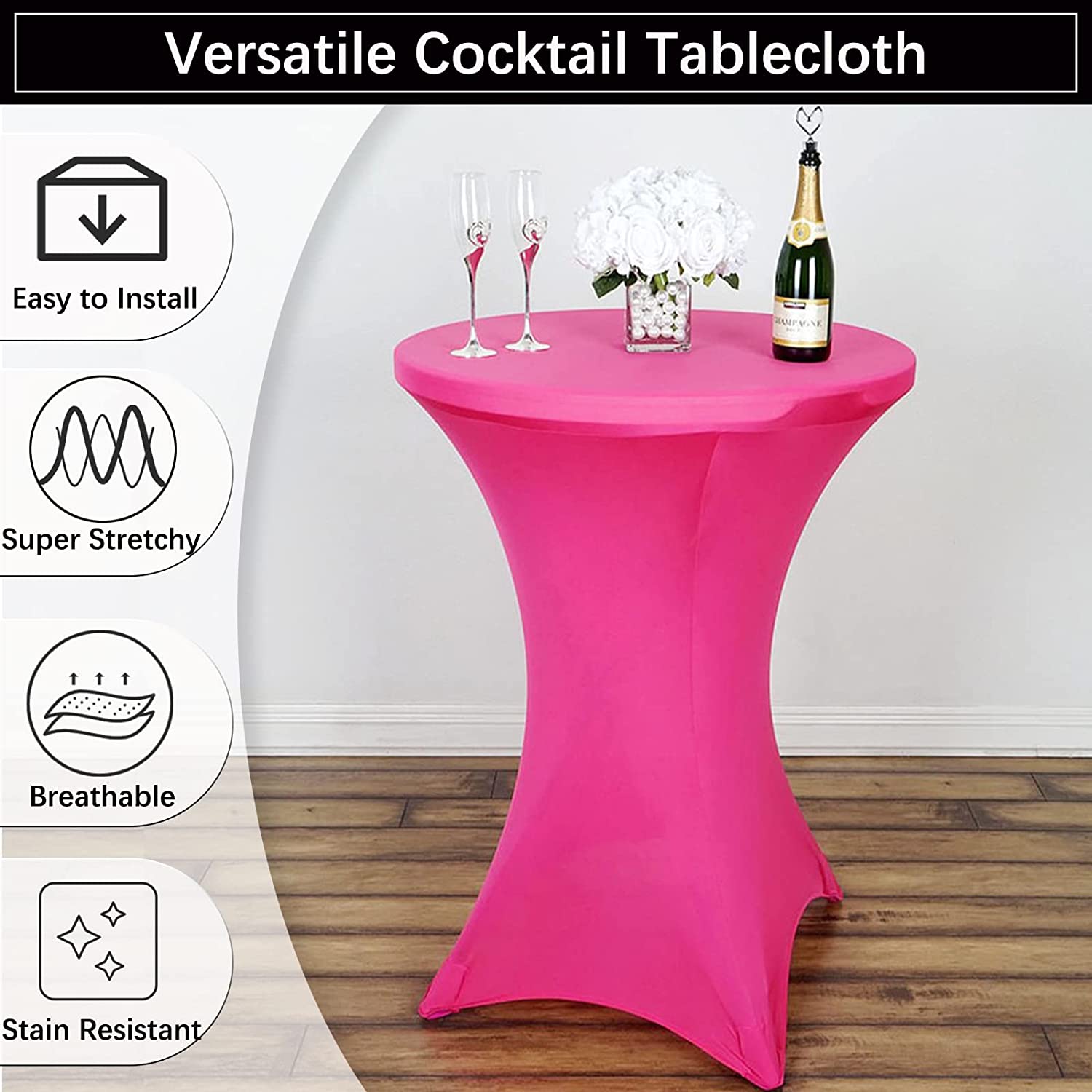 XUERUI-2 Pack 32x43 Inch Spandex Cocktail Table Cover, Fitted Round ...