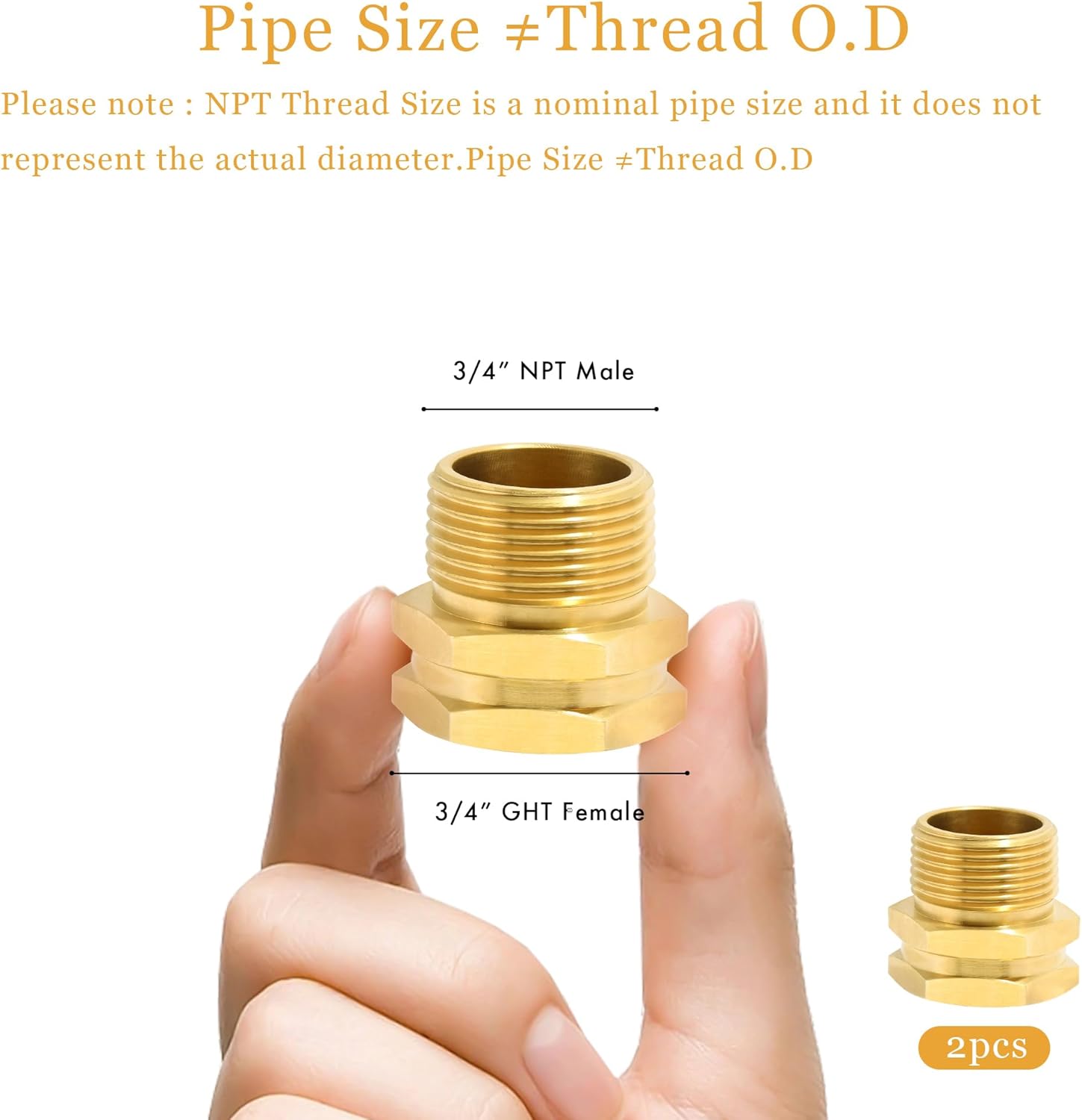 XUERUI-2 Pack Brass Garden Hose Adapter, 3/4\u201d GHT Female x 3/4 ...